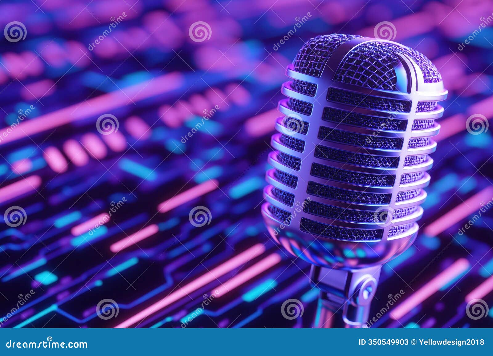 Vintage Microphone On Futuristic Neon Circuit Board Background Royalty ...