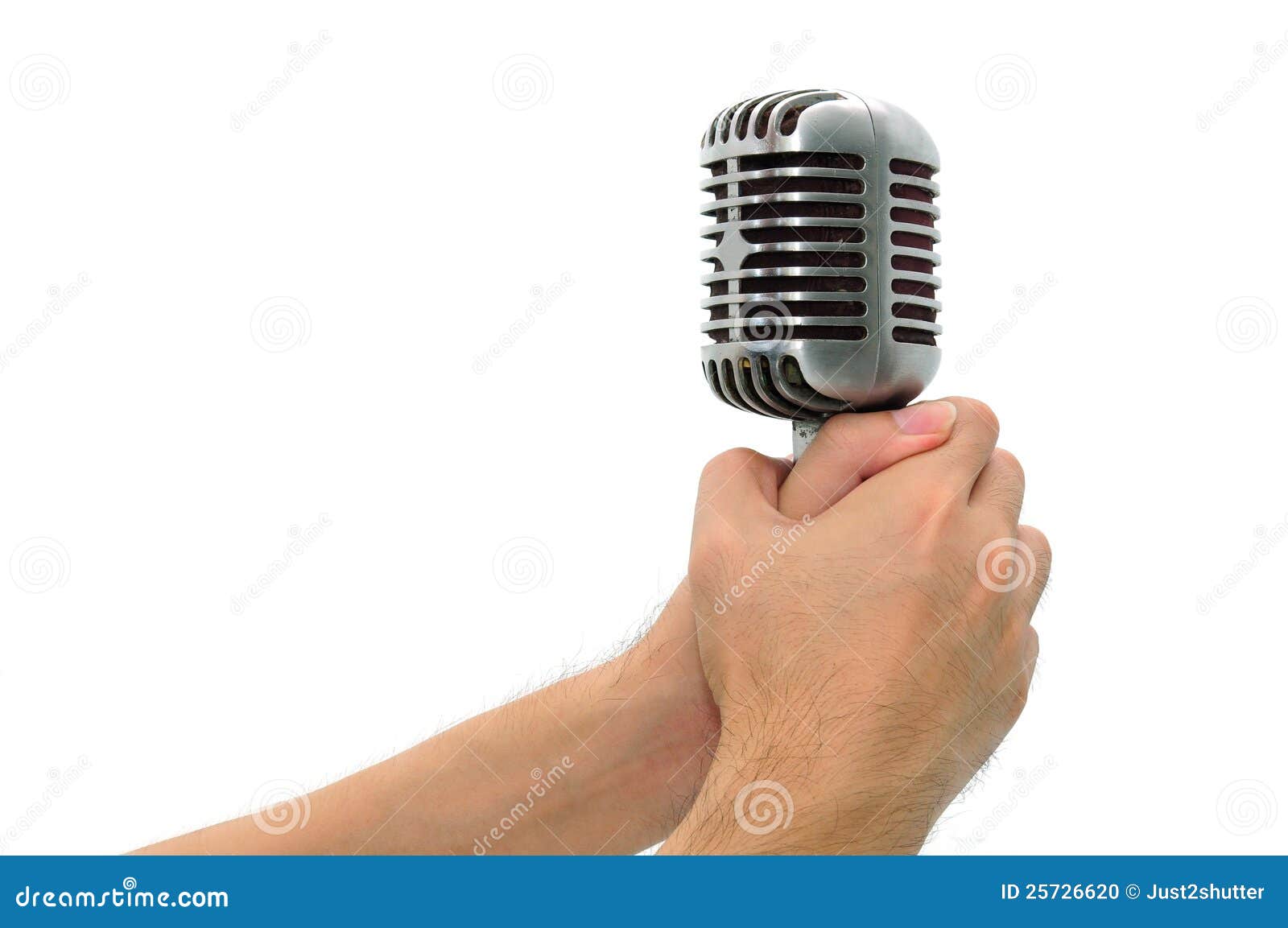 Vintage Microphone with Hands Isolated Stock Photo - Image of audio ...