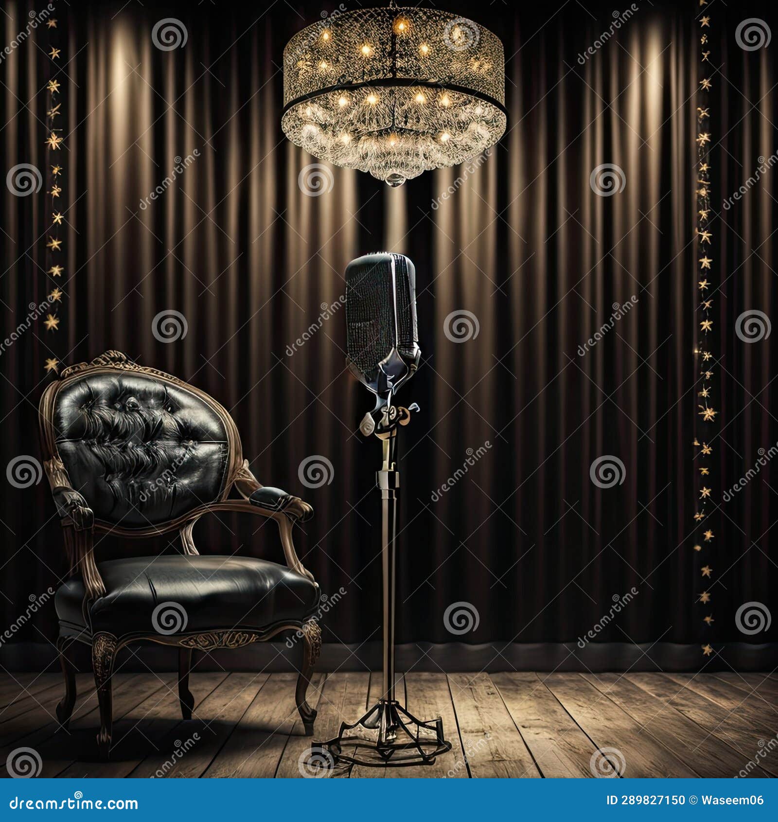 Microphone On A Theater Stage With Dimmed Lights Royalty-Free Stock ...