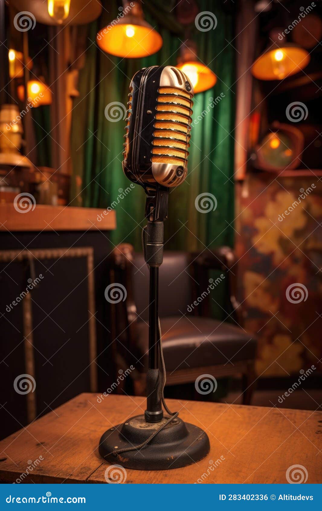Vintage Microphone with a Podcast Script on a Stand Stock Illustration ...