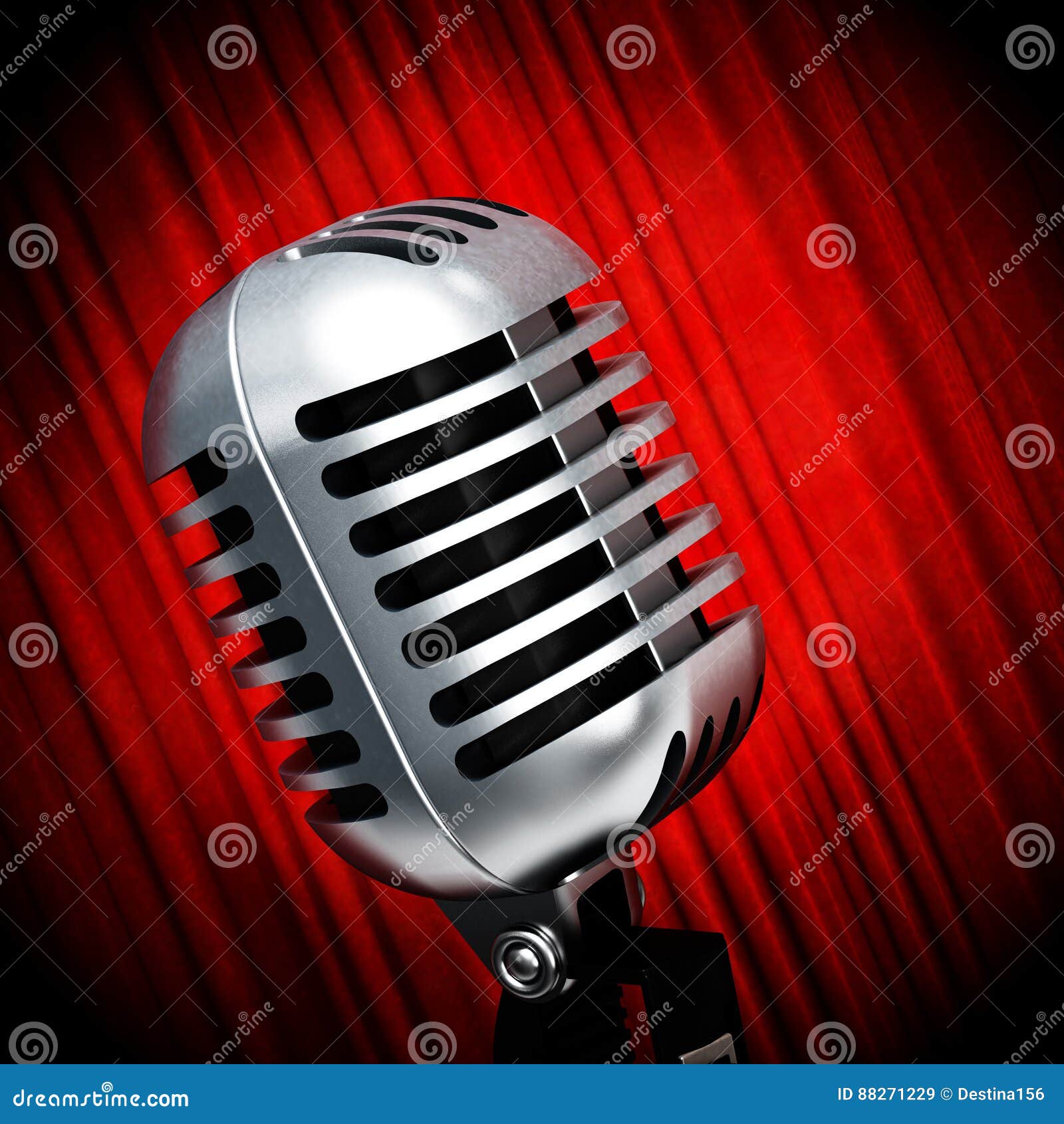 Vintage Microphone on Red Curtains. 3D Illustration Stock Illustration ...