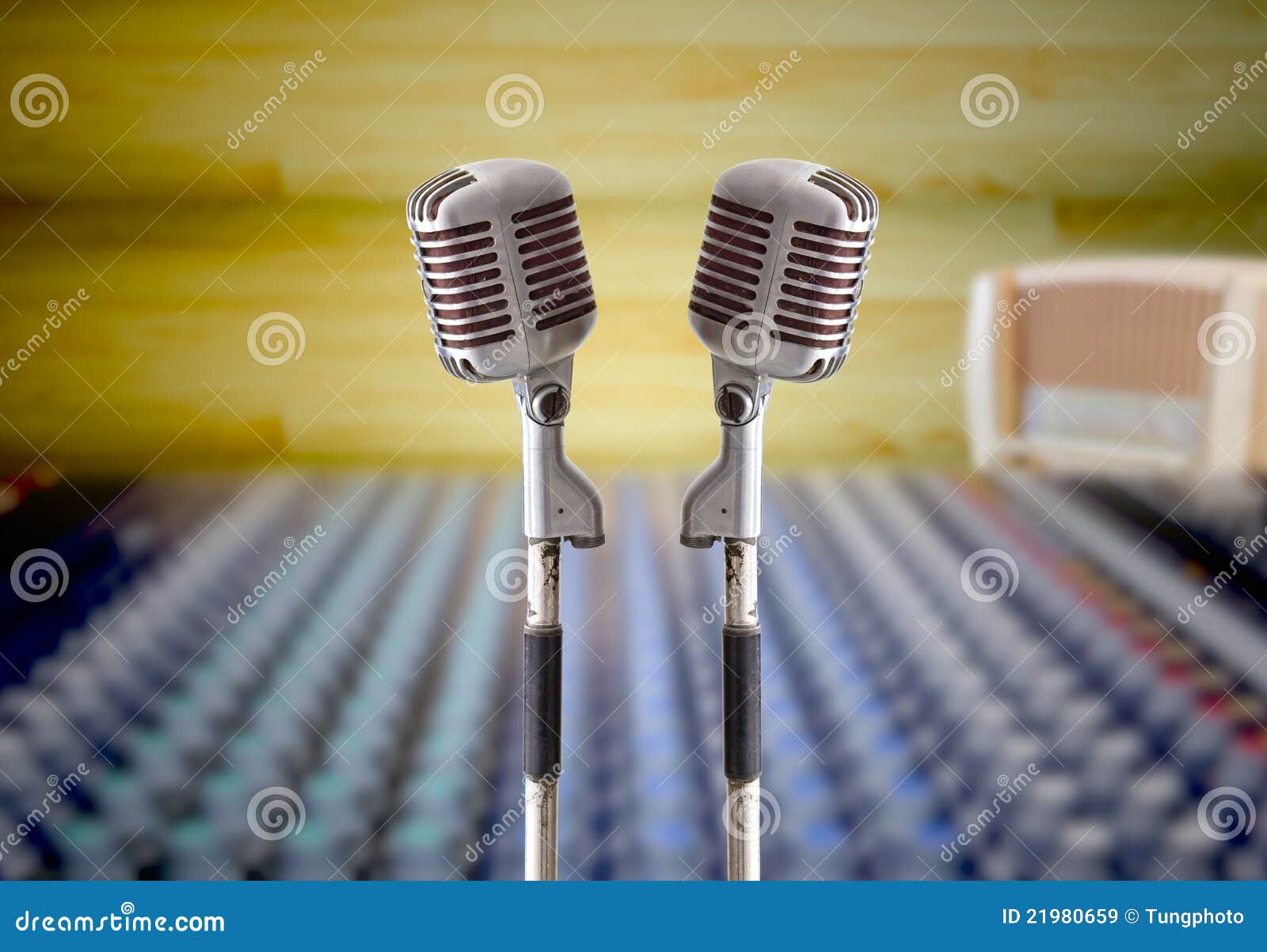 Vintage Microphone in Sound Record Room Stock Image - Image of chrome ...