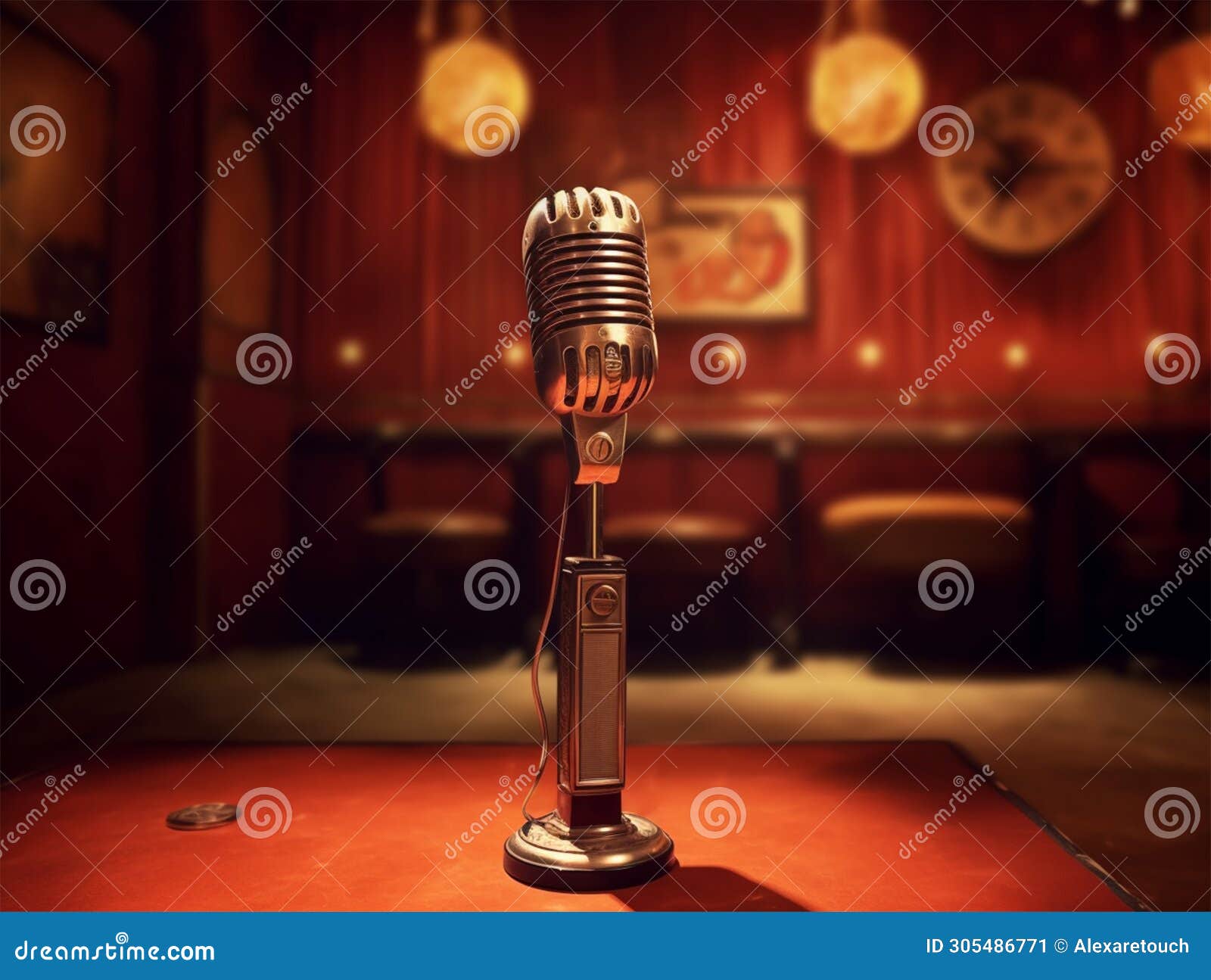 Vintage Microphone on Stage Stock Image - Image of instrument, jazz ...