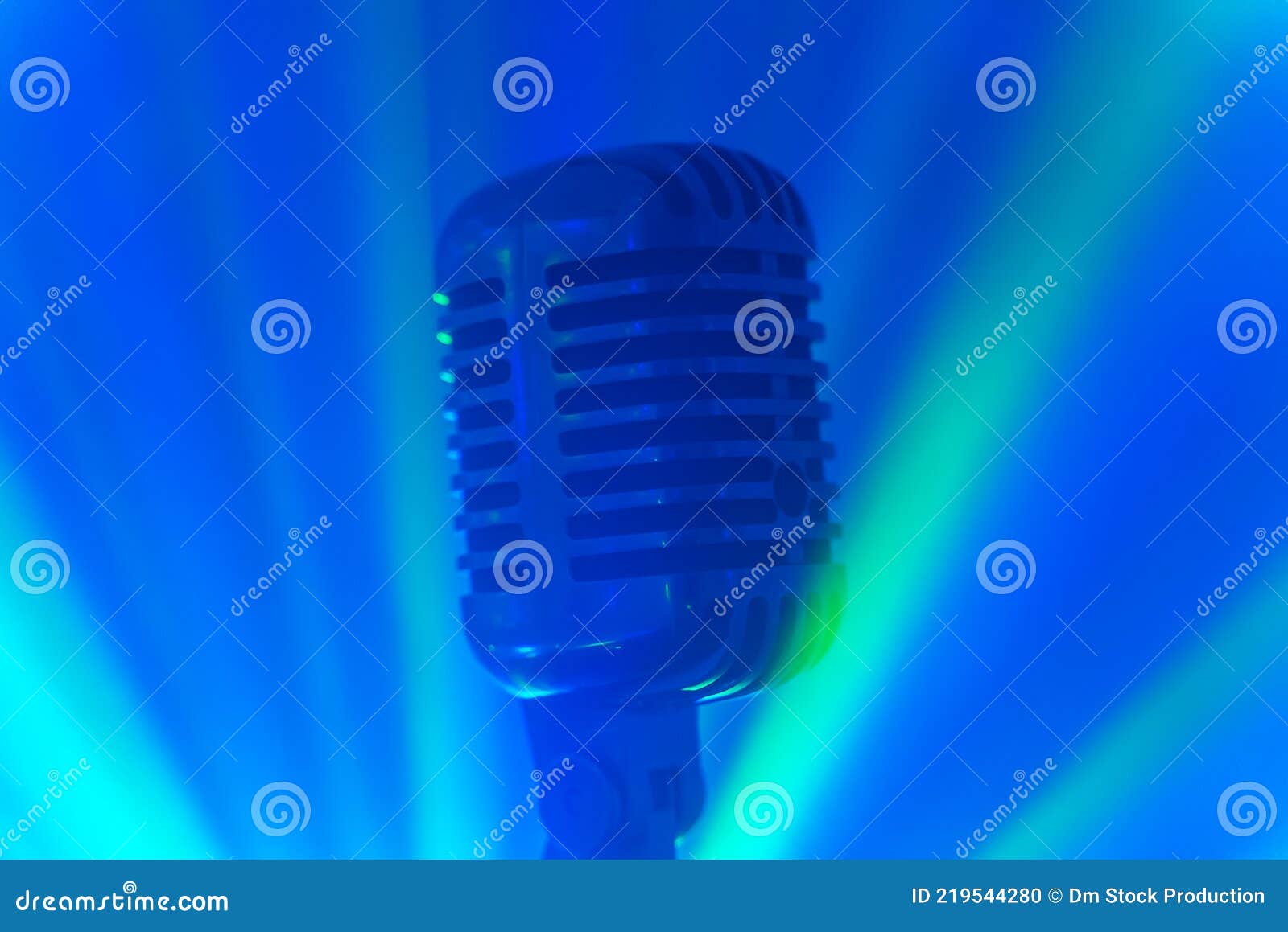 Vintage Microphone with Stage Disco Lights. Stock Photo - Image of ...