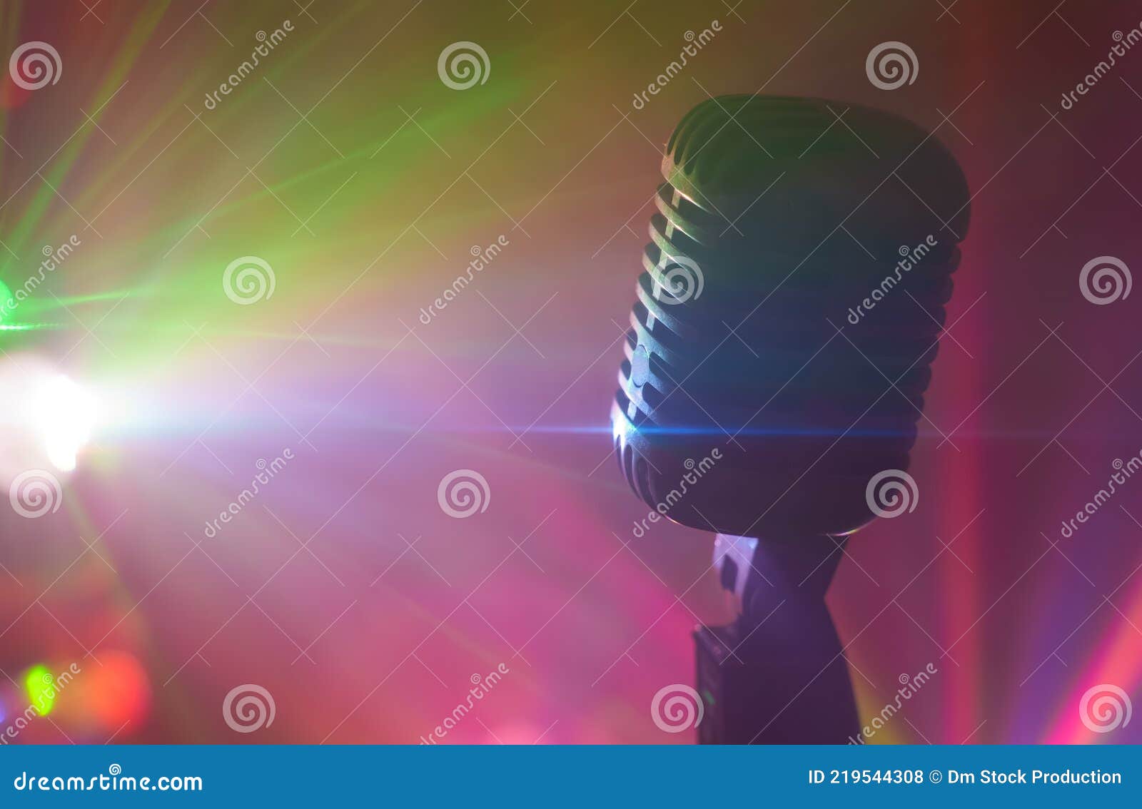 Vintage Microphone with Stage Disco Lights. Stock Photo - Image of ...
