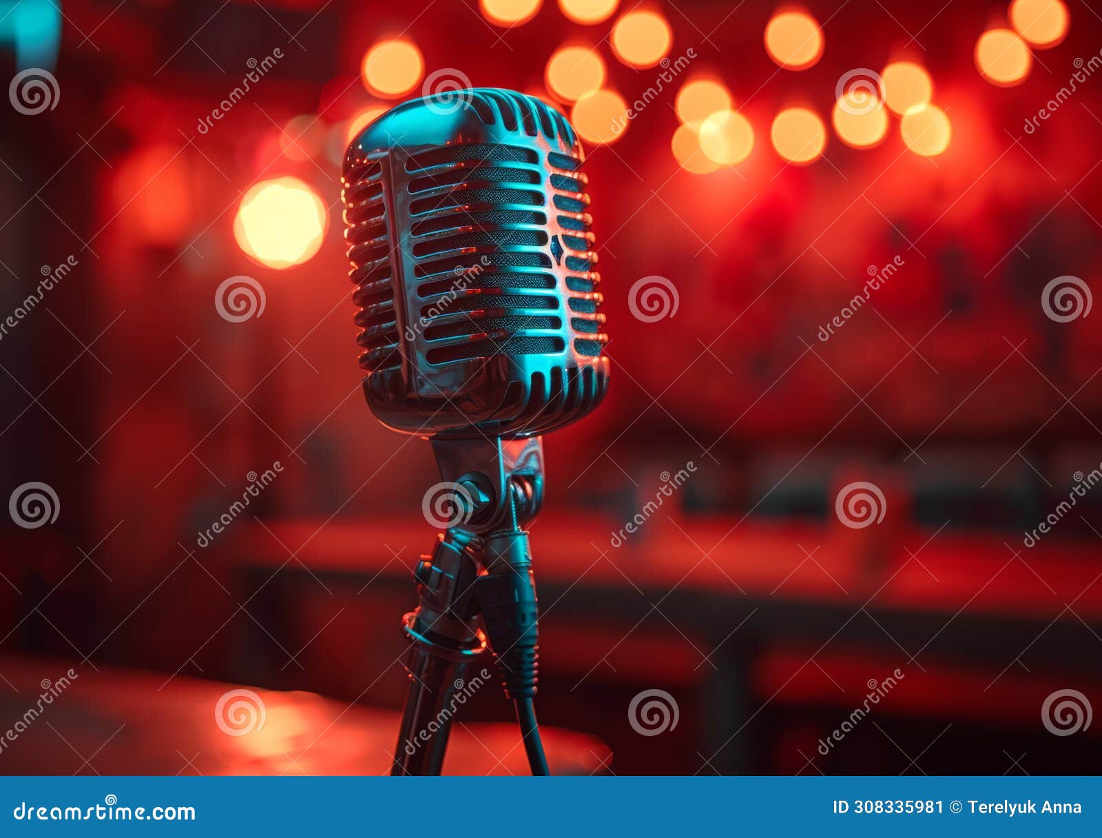 Vintage Microphone on Stage in the Night Club Stock Image - Image of ...