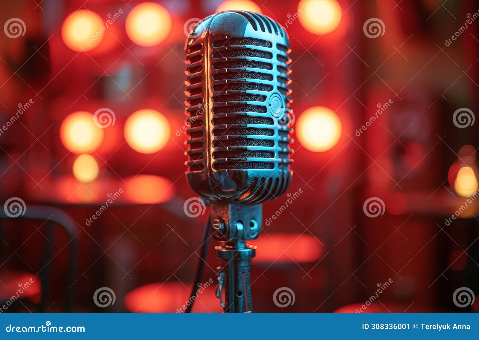 Vintage Microphone on Stage in the Night Club Stock Image - Image of ...