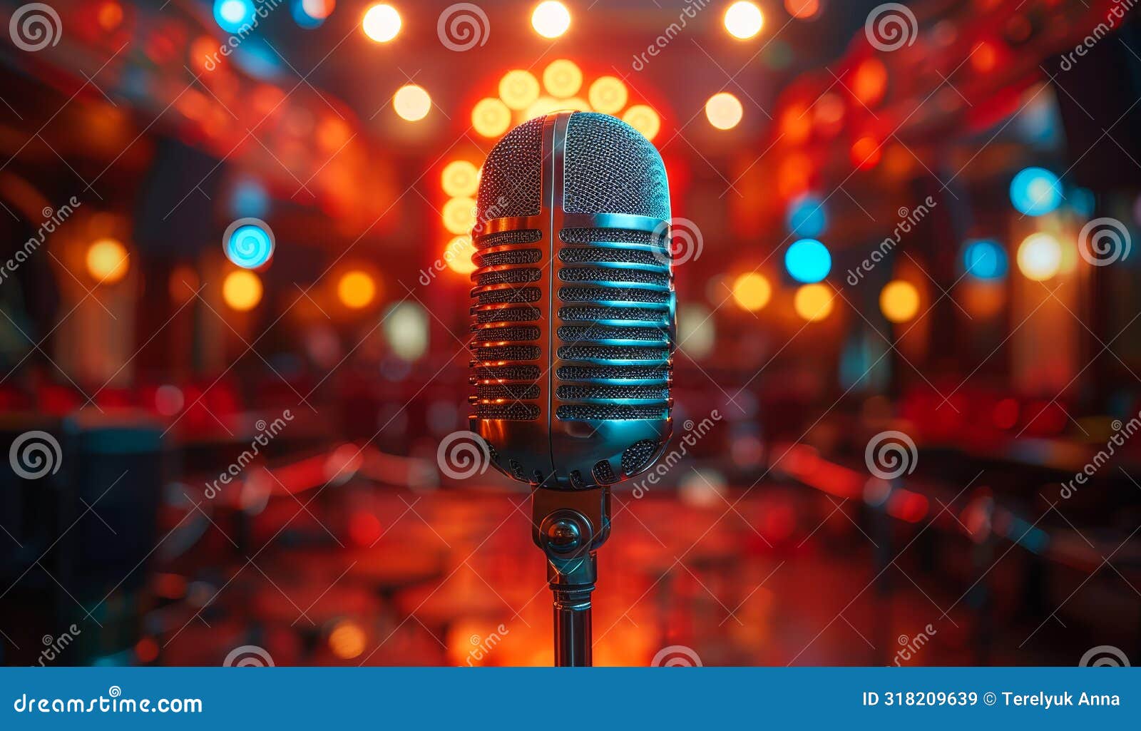 Vintage Microphone on Stage in the Night Club Stock Image - Image of ...