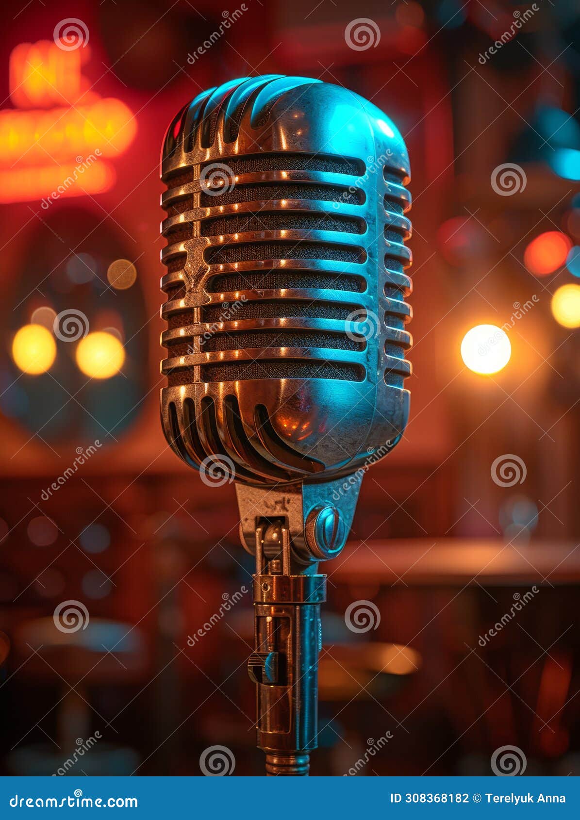 Vintage Microphone on Stage in the Spotlight Performance of the Musical ...