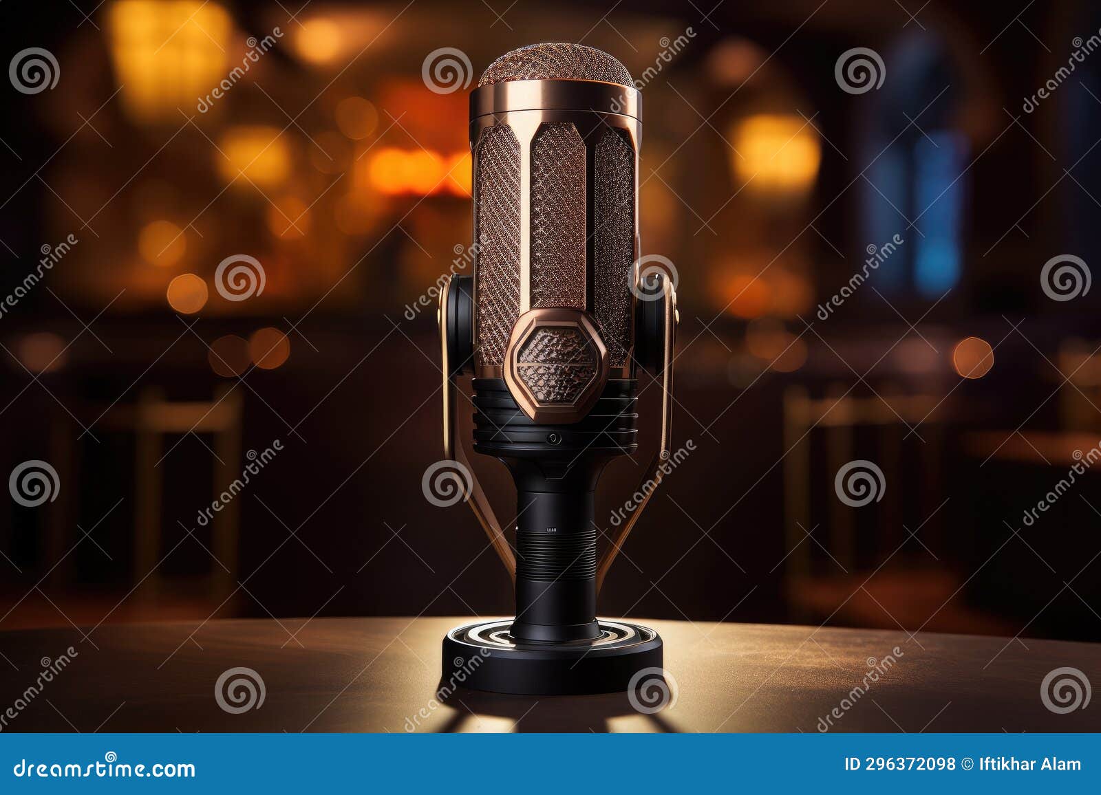 Vintage Microphone on the Table in Front of a Glowing Background, Mini ...