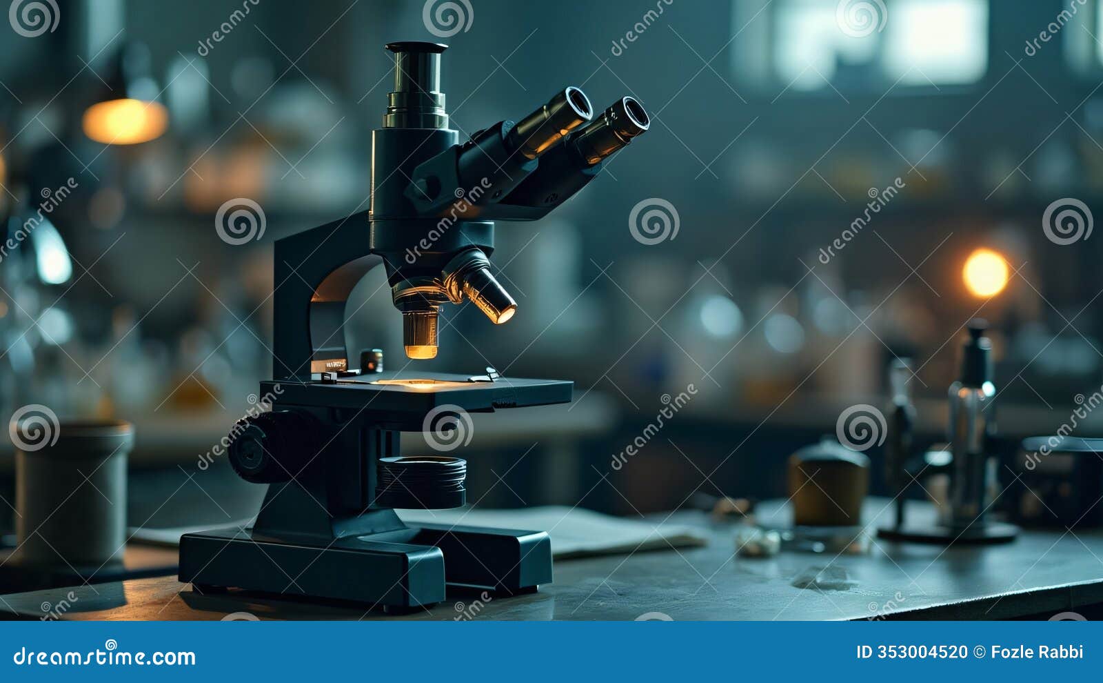 Vintage Microscope in Dark Laboratory Setting Good Resolution Stock ...