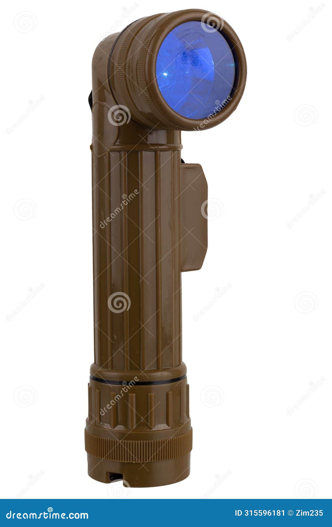 Vintage Military Style Flashlight with Blue Light Isolated on White ...