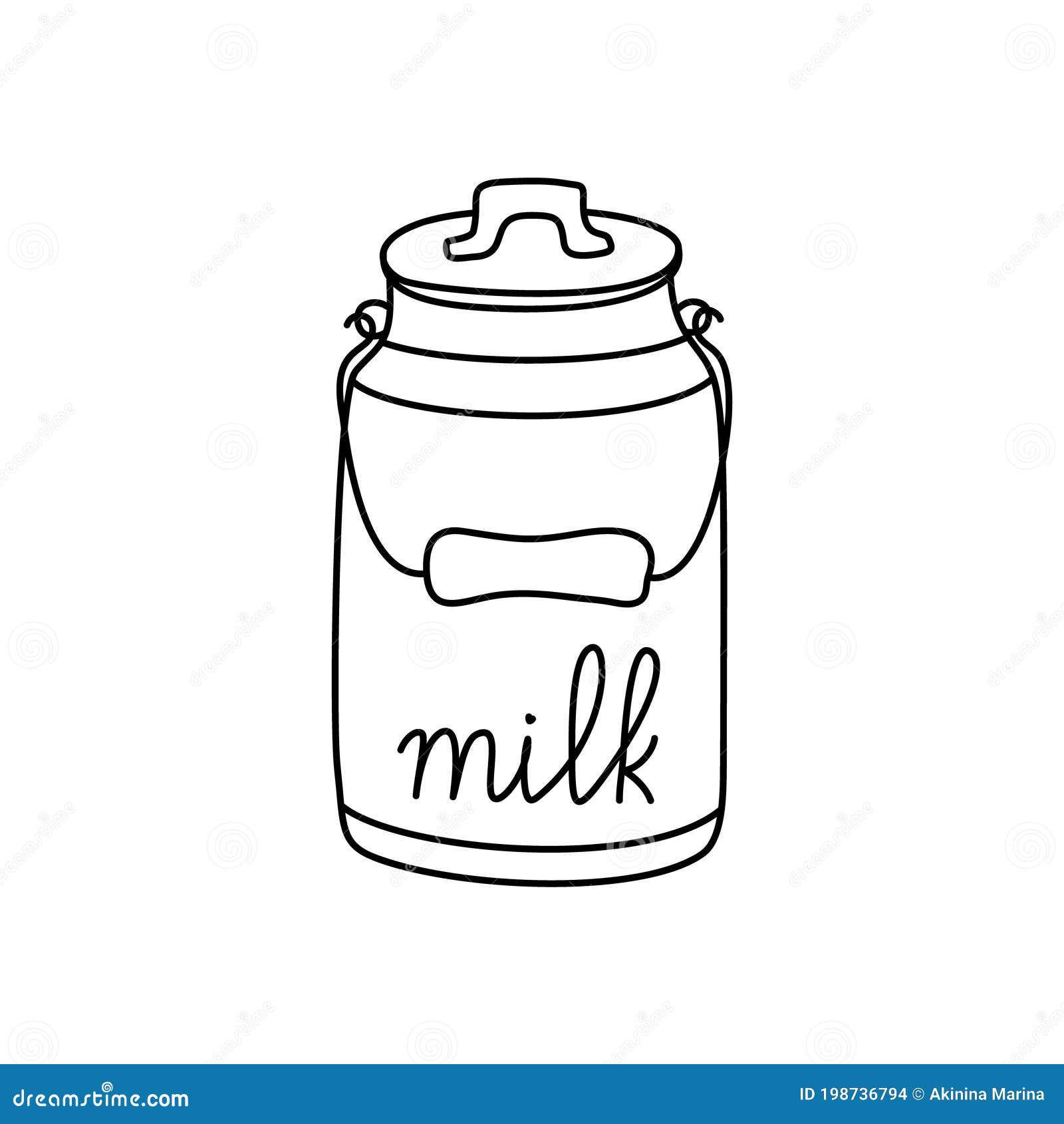 Vintage Milk Can With Lettering Black Doodle Icon Thin Line Sketch