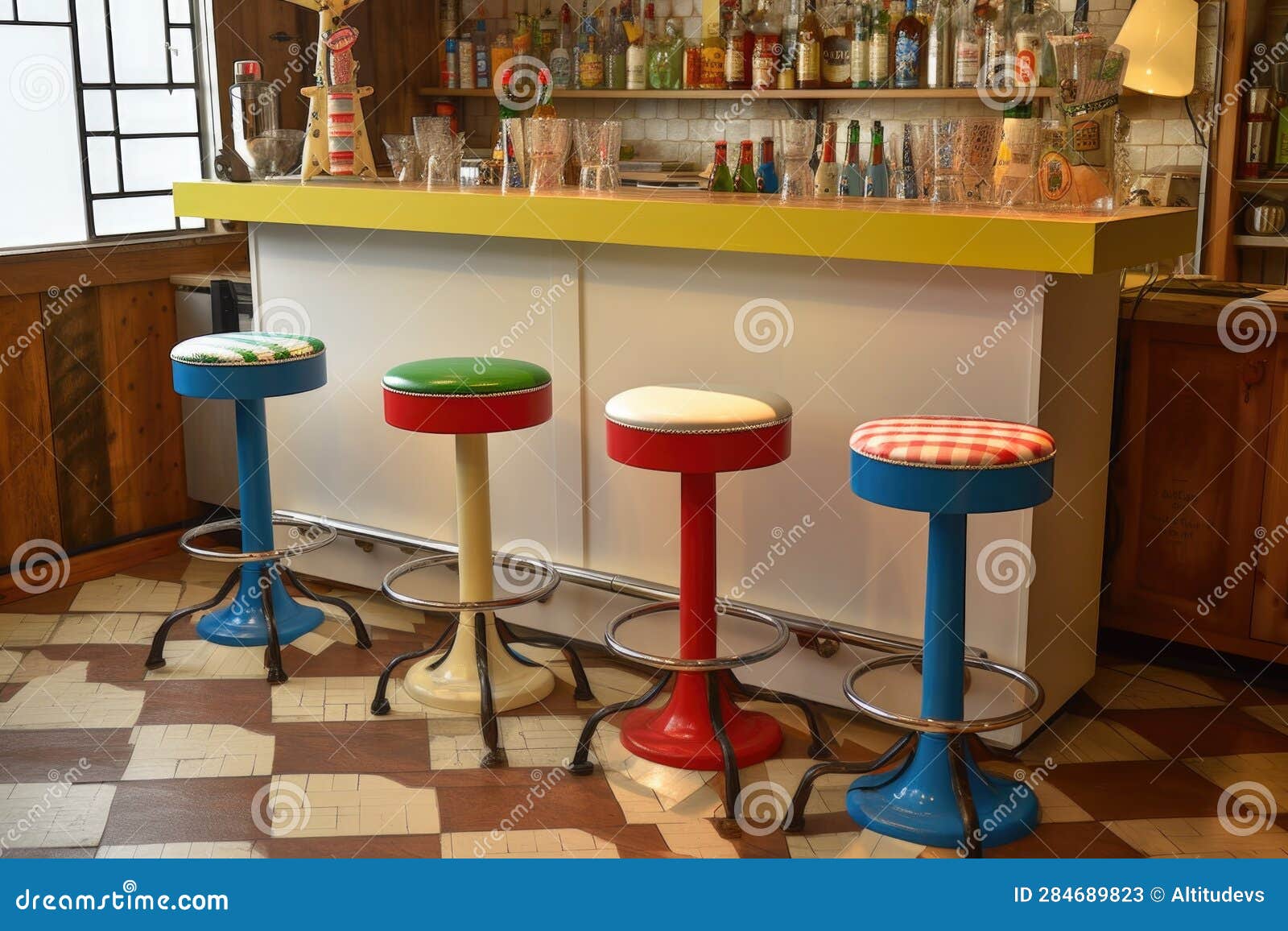 Vintage Milkshake Bar Counter With Retro Stools Royalty-Free Stock ...