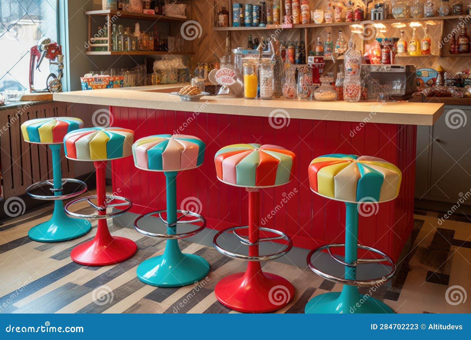 Vintage Milkshake Bar Counter With Retro Stools Royalty-Free Stock ...