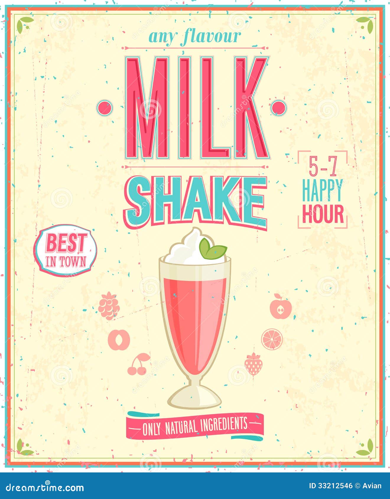 Vintage MilkShake Poster. stock vector. Image of food - 33212546