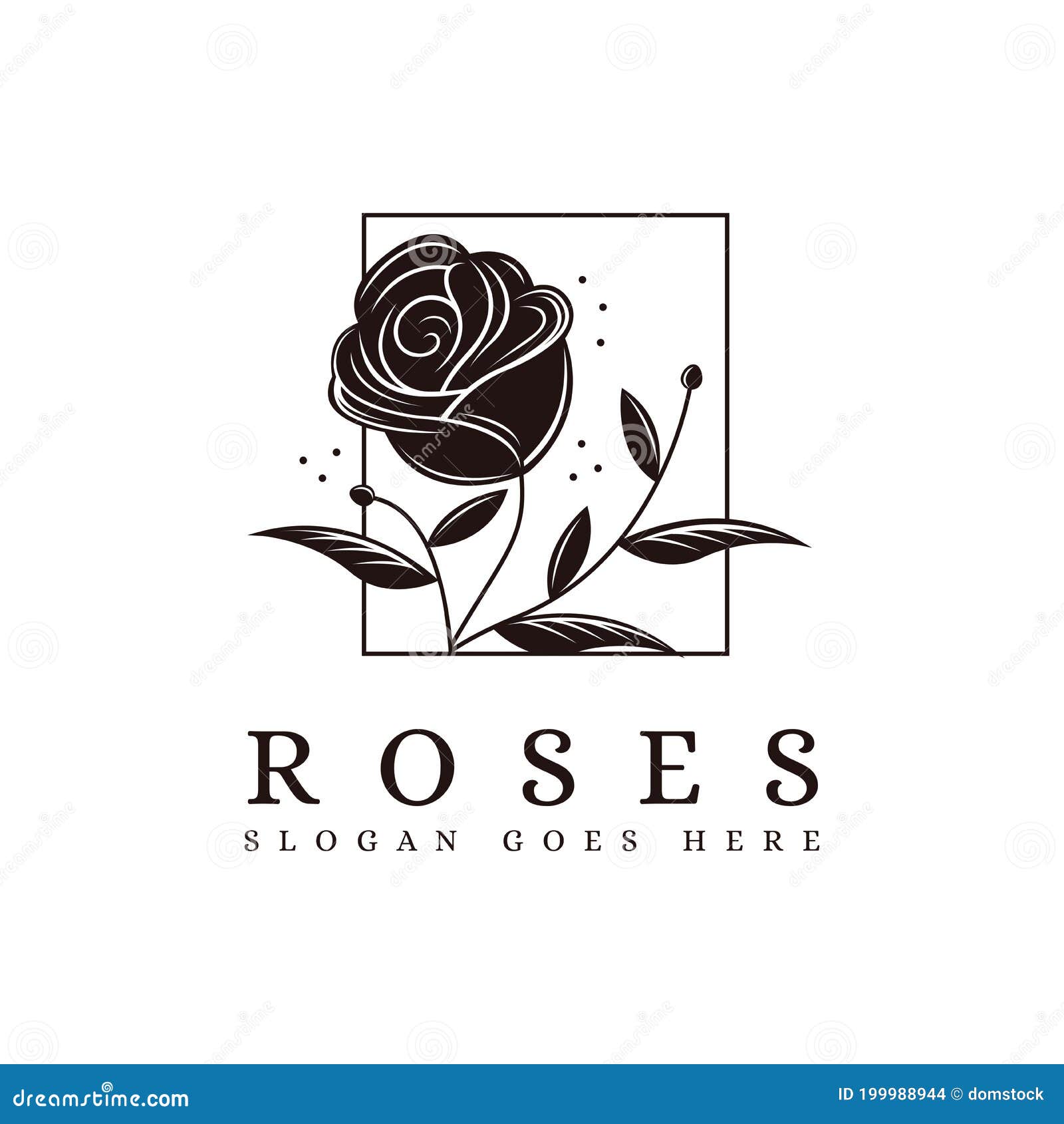 Vintage Minimalist Framed Rose Flower Logo Vector Icon Stock Vector ...