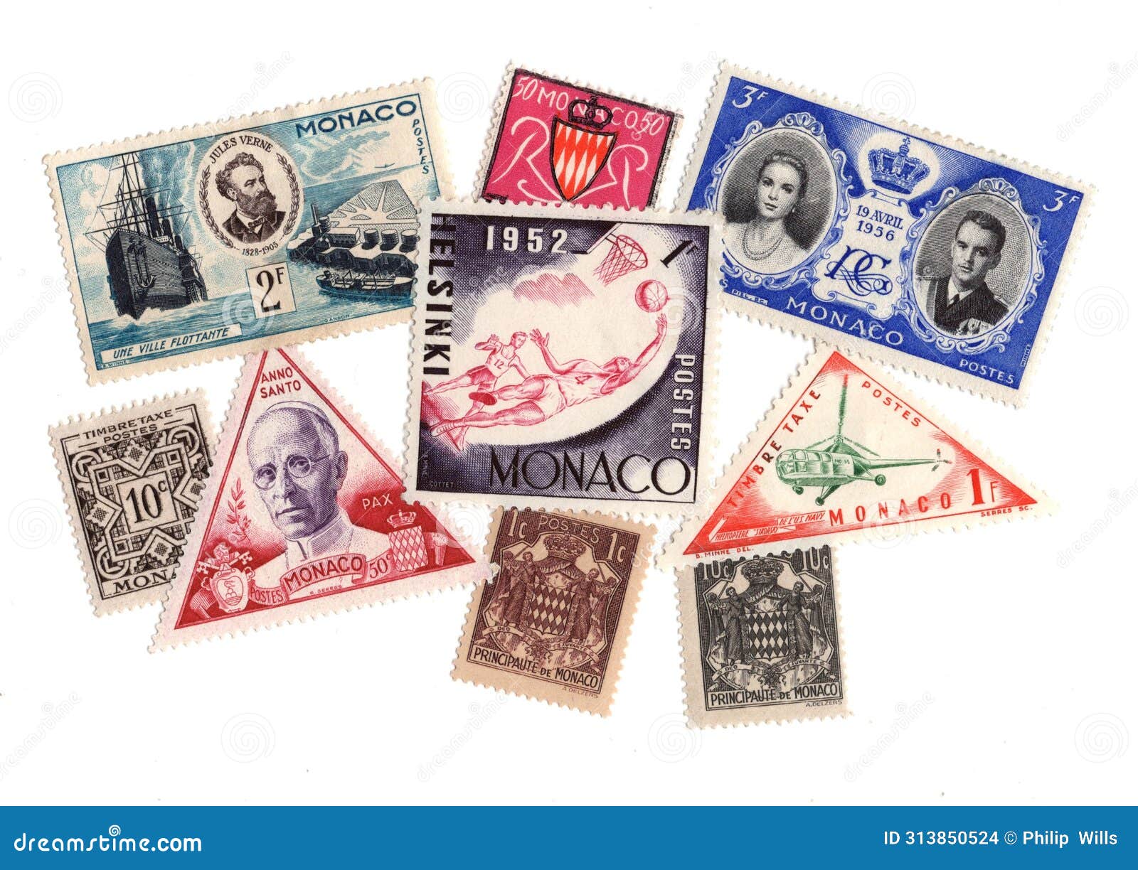 Vintage Mint Postage Stamps from Monaco. Editorial Stock Image - Image ...