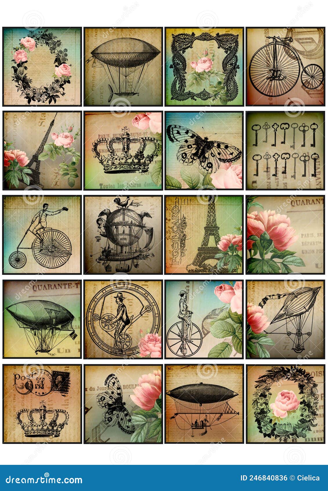Vintage Mixed Square Images A4 Printables Stock Illustration ...