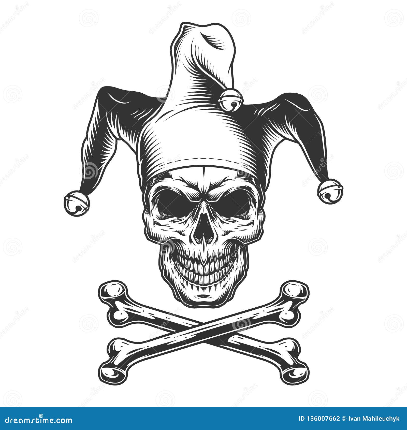 Vintage Monochrome Jester Skull Stock Vector - Illustration of circus ...
