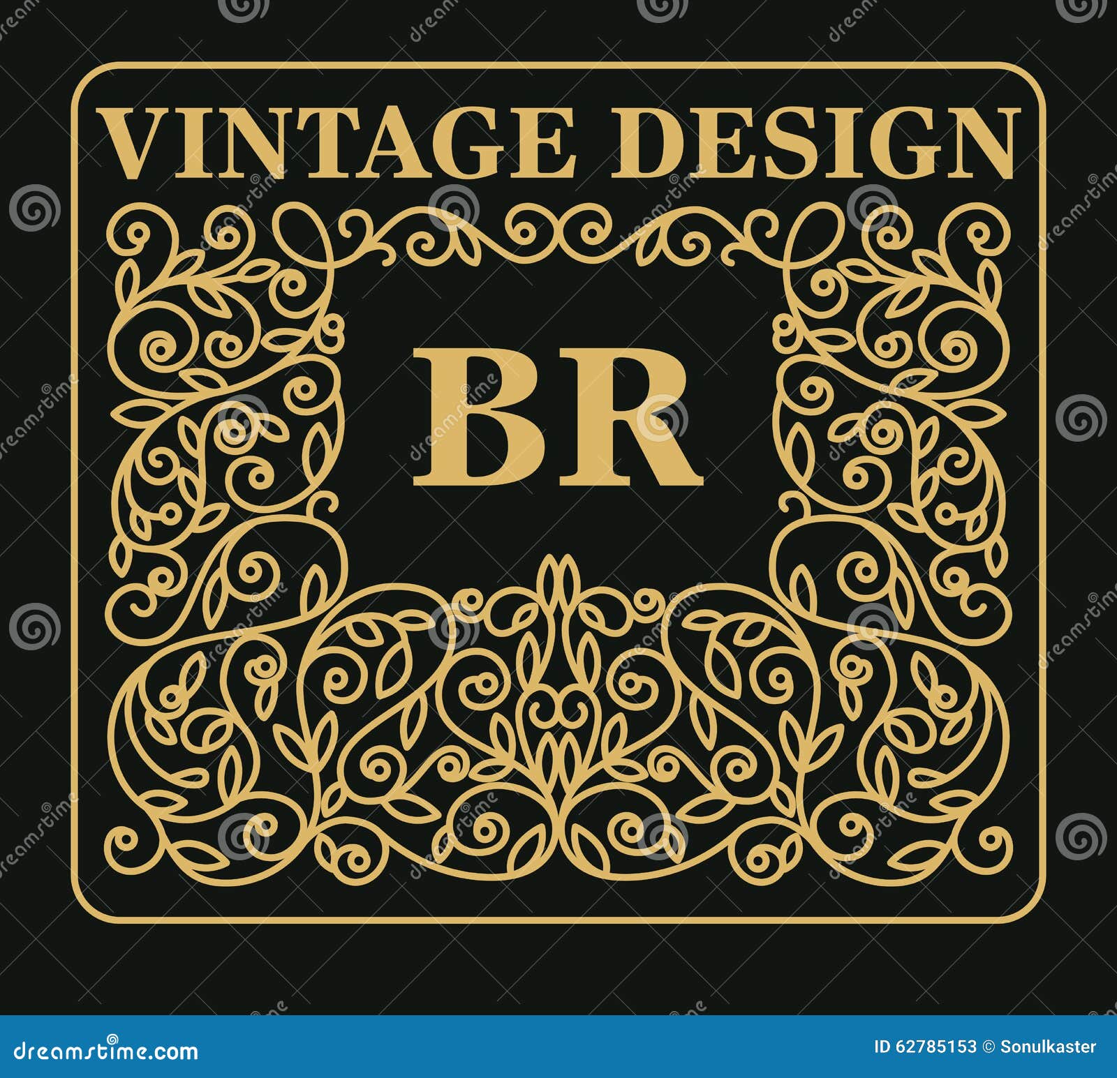 Vintage Monogram Design on Dark Background Stock Vector - Illustration ...