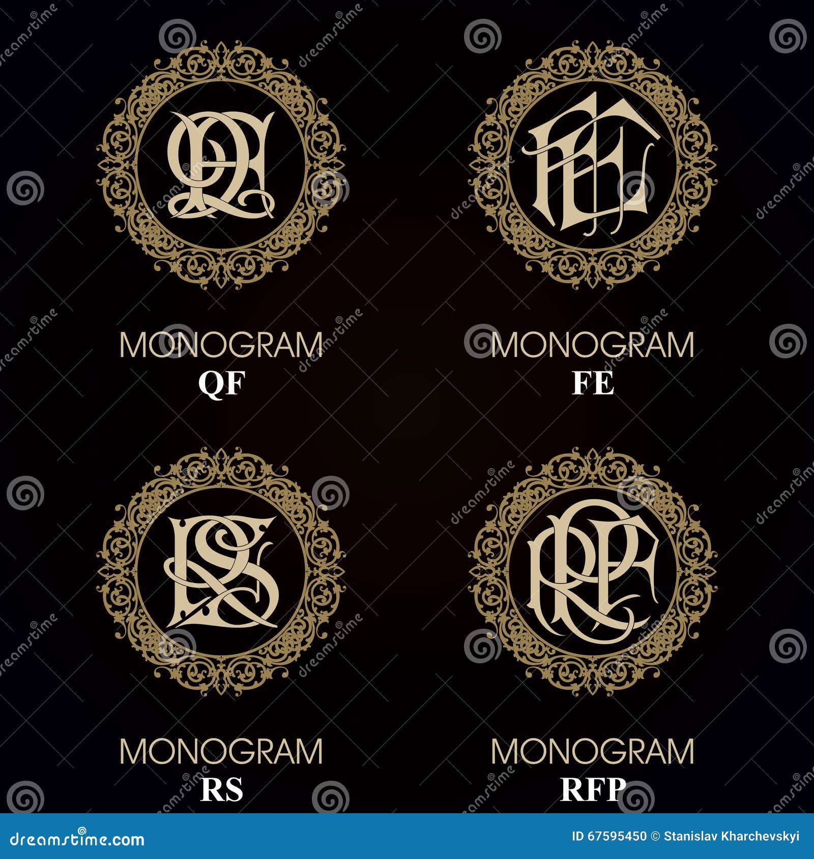 Vintage Monograms - 4 sets stock vector. Illustration of classic - 67595450