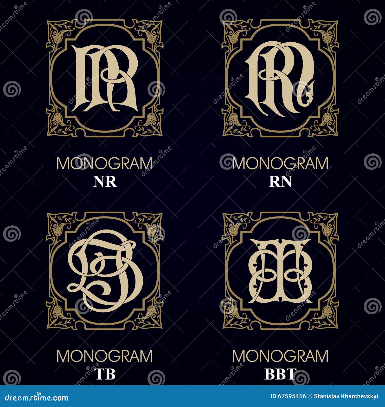 Vintage Monograms - 4 sets stock vector. Illustration of personal ...