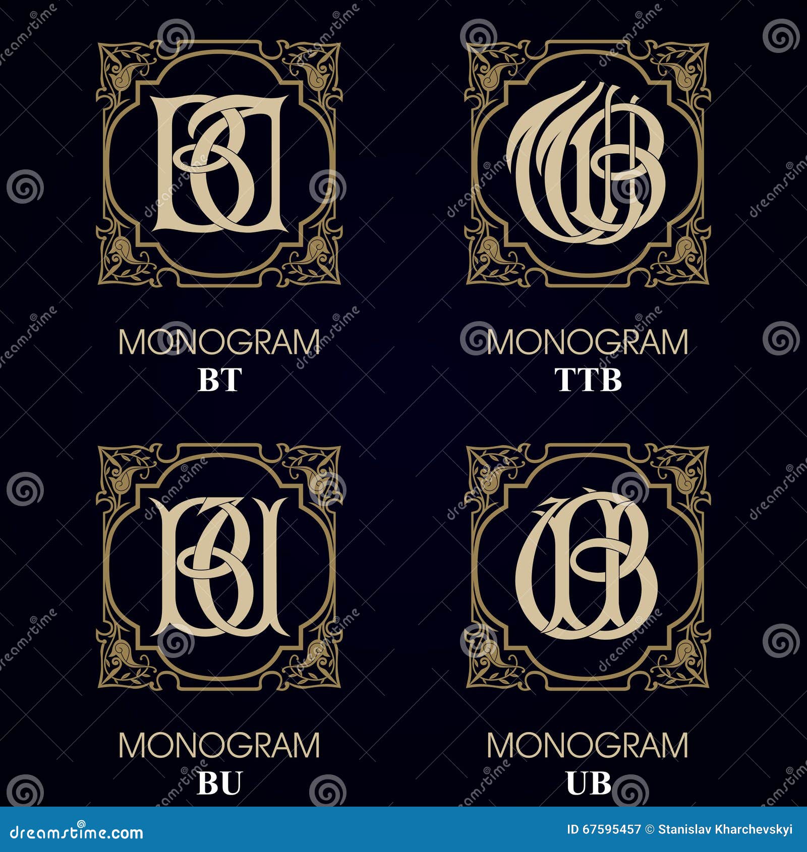 Vintage Monograms - 4 sets stock vector. Illustration of personal ...