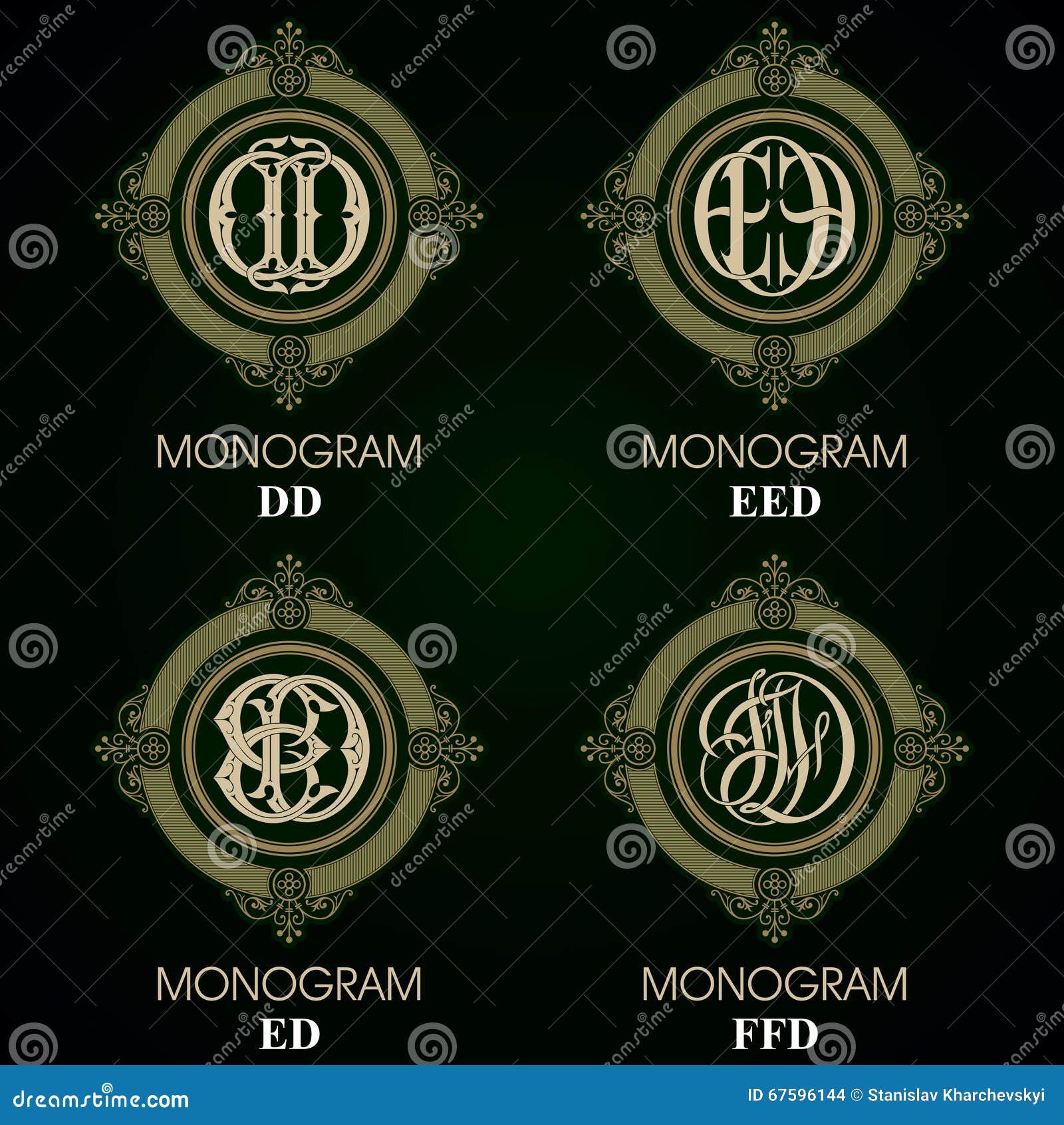 Vintage Monograms - 4 sets stock vector. Illustration of floral - 67596144