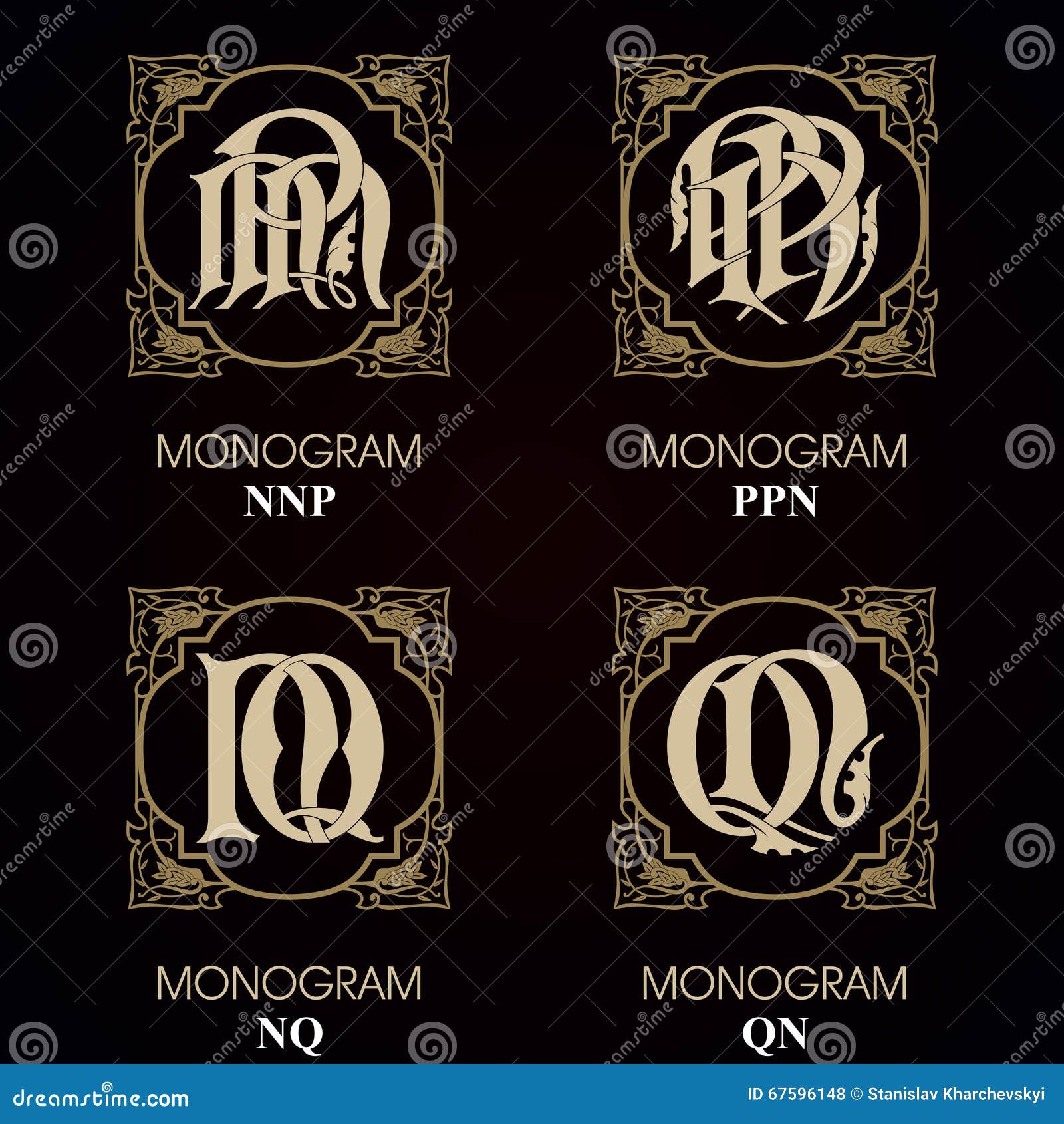 Vintage Monograms - 4 sets stock vector. Illustration of identity ...