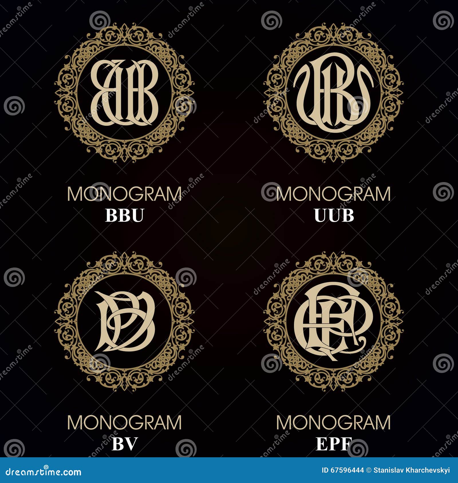 Vintage Monograms - 4 sets stock vector. Illustration of design - 67596444