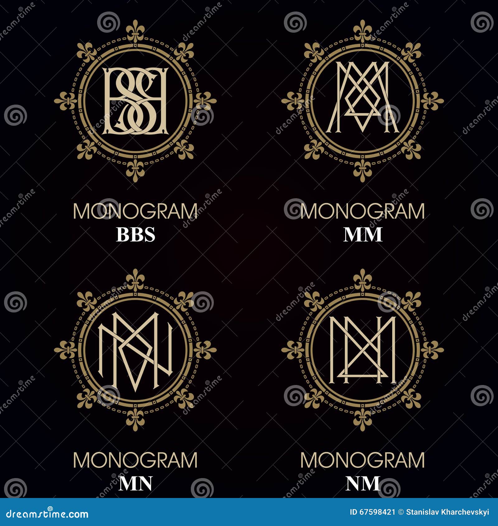 Vintage Monograms - 4 sets stock vector. Illustration of antique - 67598421