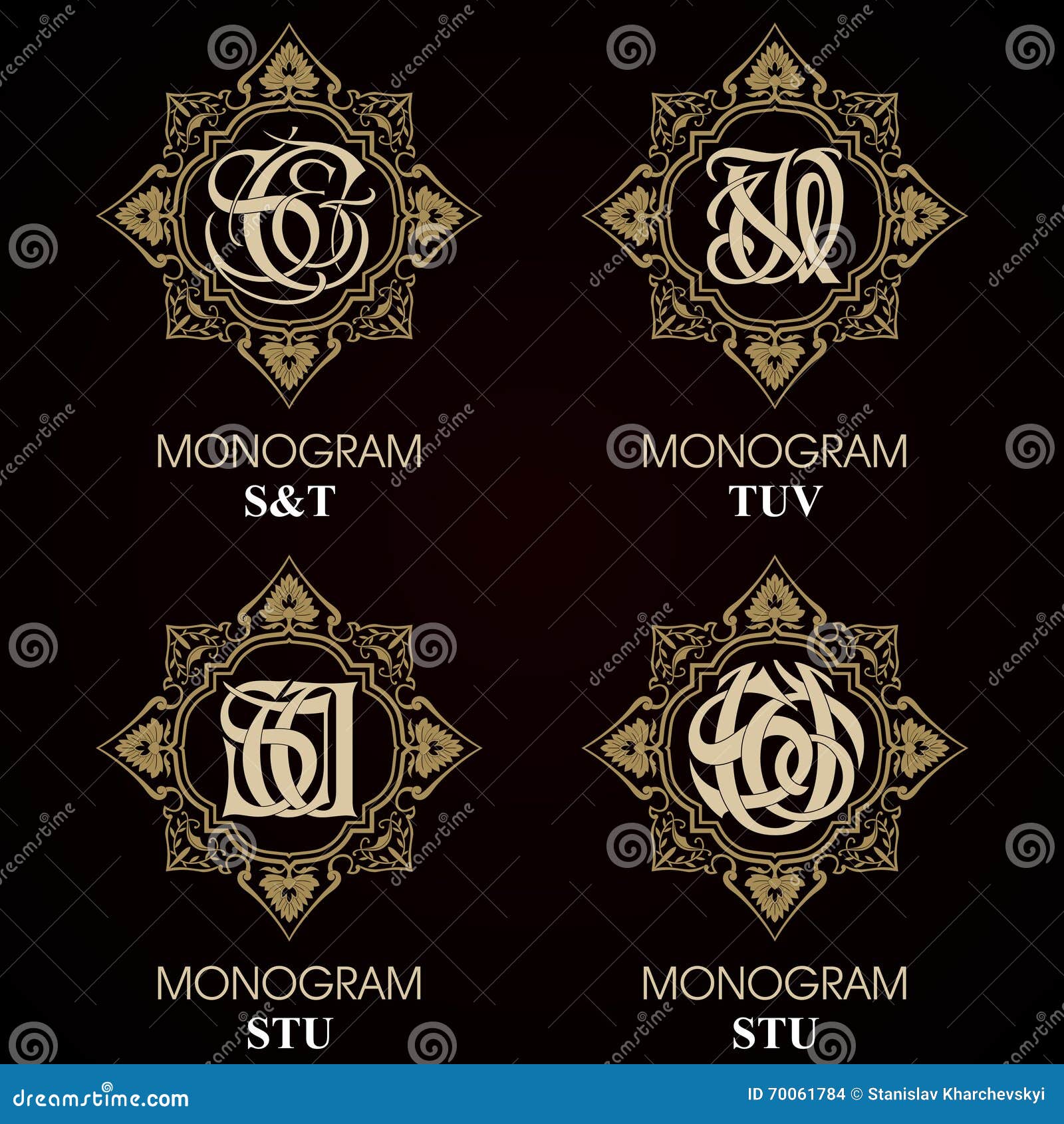 Vintage Monograms - 4 sets stock vector. Illustration of handicraft ...