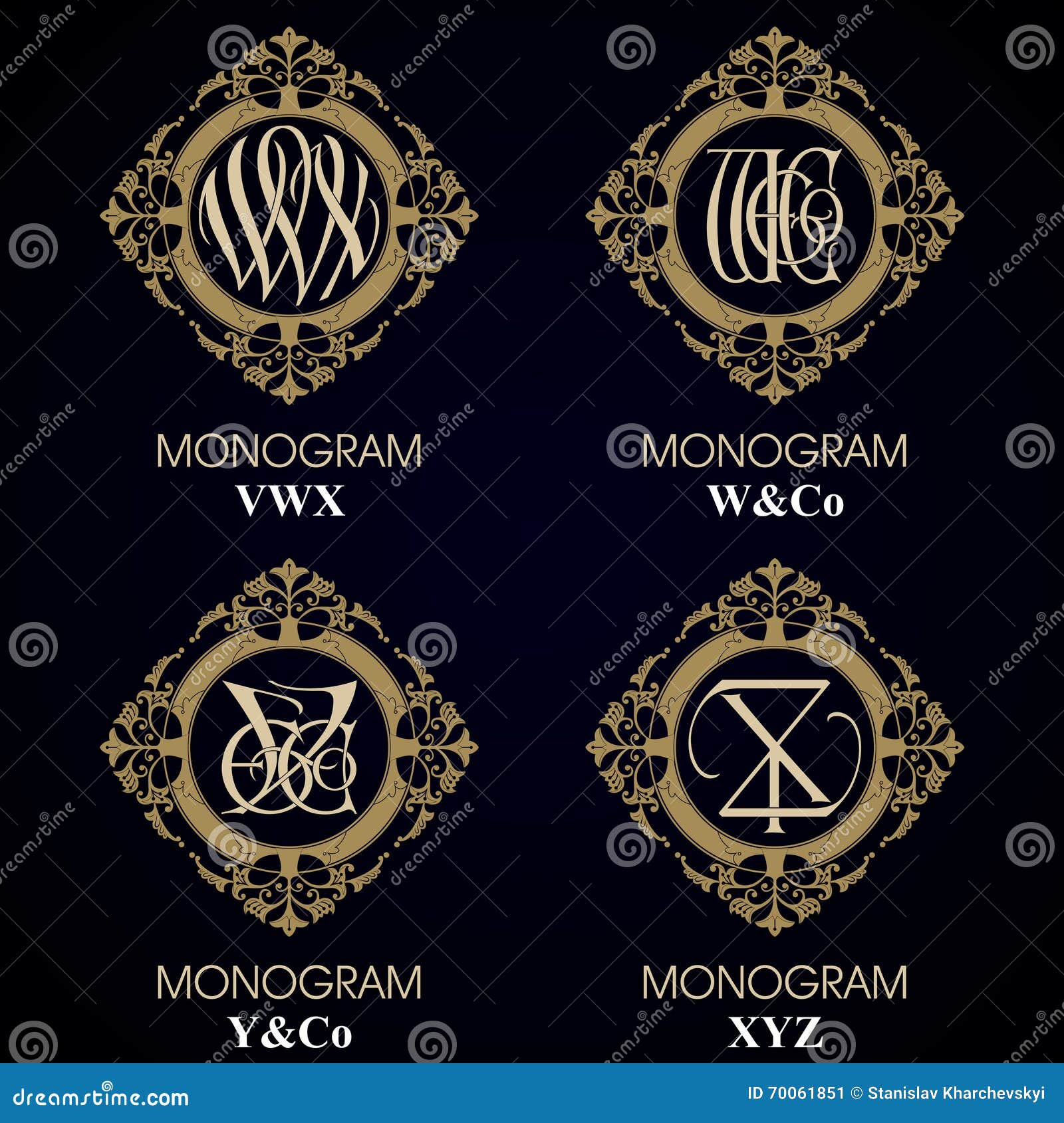 Vintage Monograms - 4 sets stock vector. Illustration of personal ...