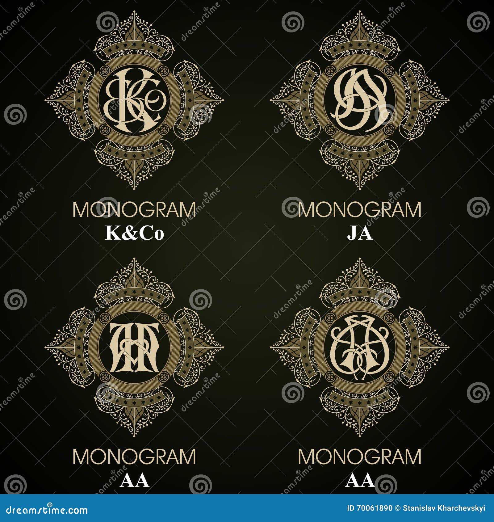 Vintage Monograms - 4 sets stock vector. Illustration of handicraft ...