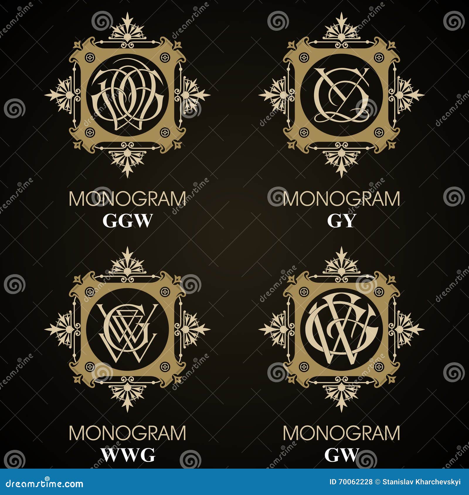 Vintage Monograms - 4 sets stock vector. Illustration of fashioned ...
