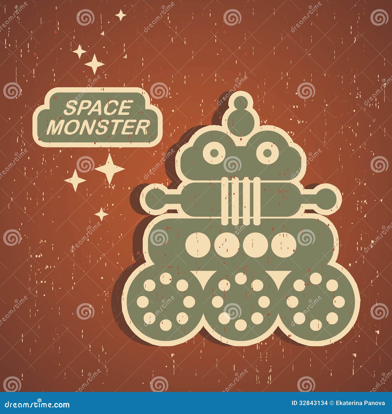 Vintage Monster Head Circle Label With Creepy Clown Design. Vector ...