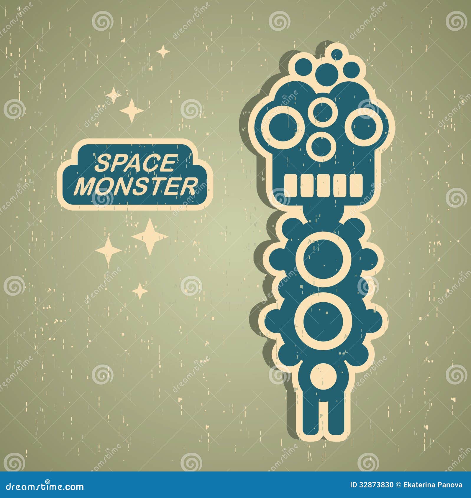 Vintage Monster Head Circle Label With Creepy Clown Design. Vector ...