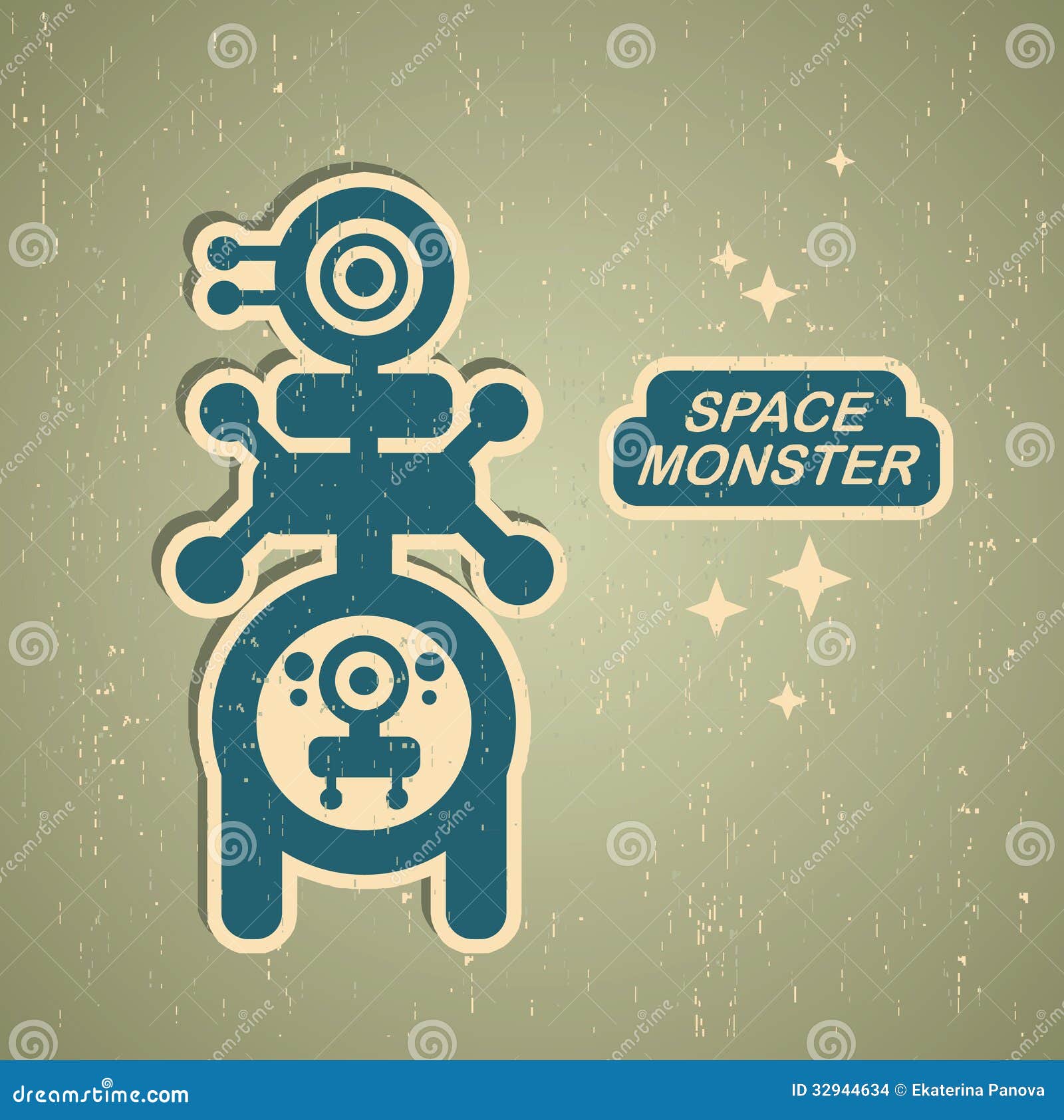 Vintage Monster Head Circle Label With Creepy Clown Design. Vector ...