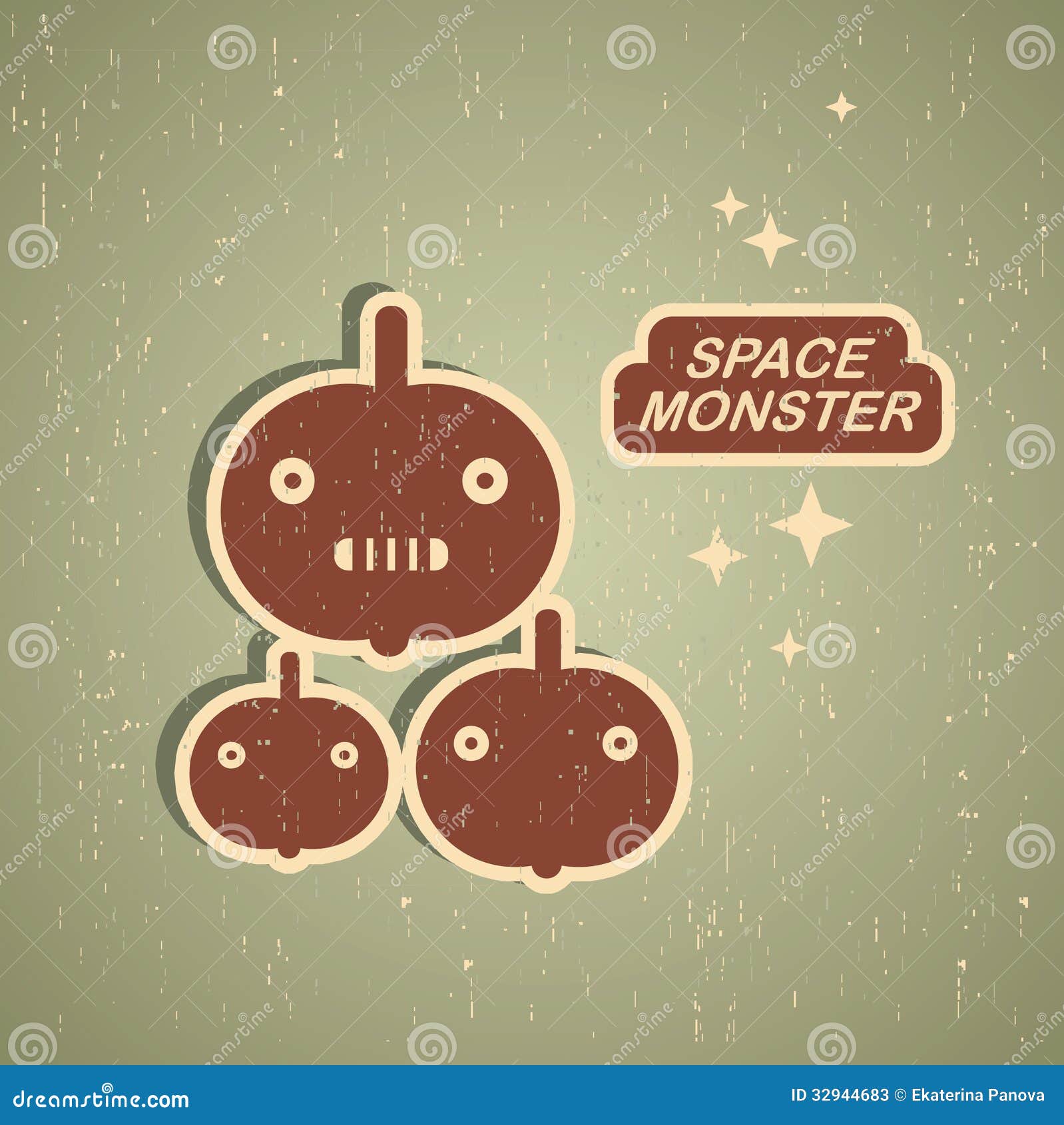 Vintage Monster Head Circle Label With Creepy Clown Design. Vector ...