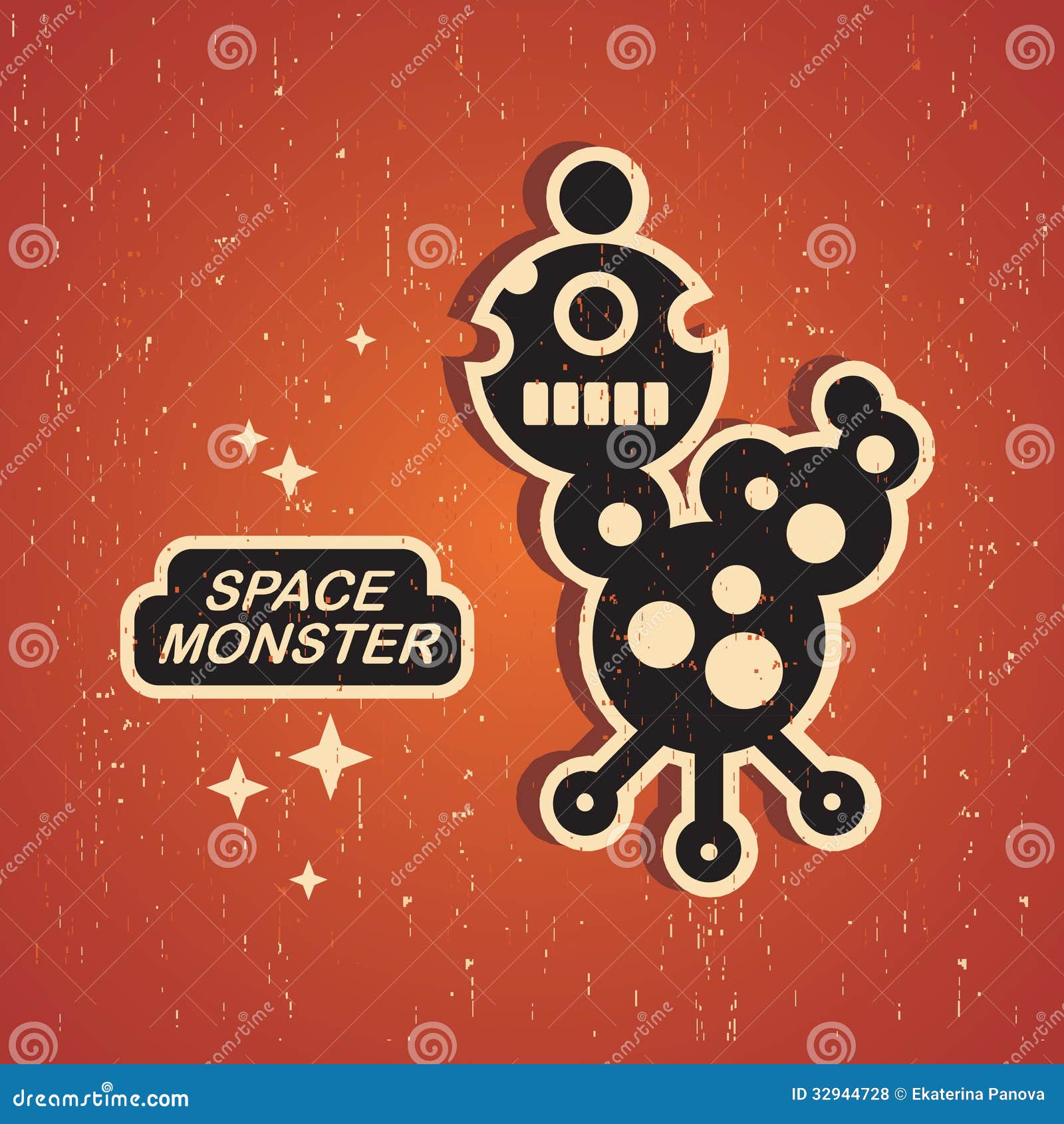 Vintage Monster Head Circle Label With Creepy Clown Design. Vector ...