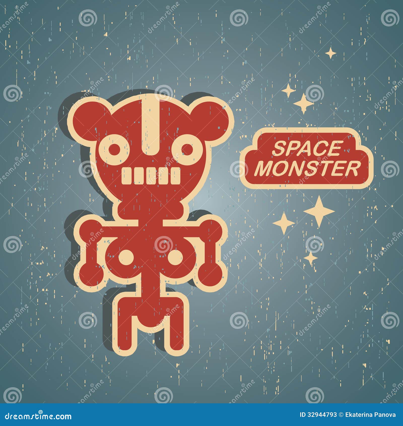 Vintage Monster Head Circle Label With Creepy Clown Design. Vector ...