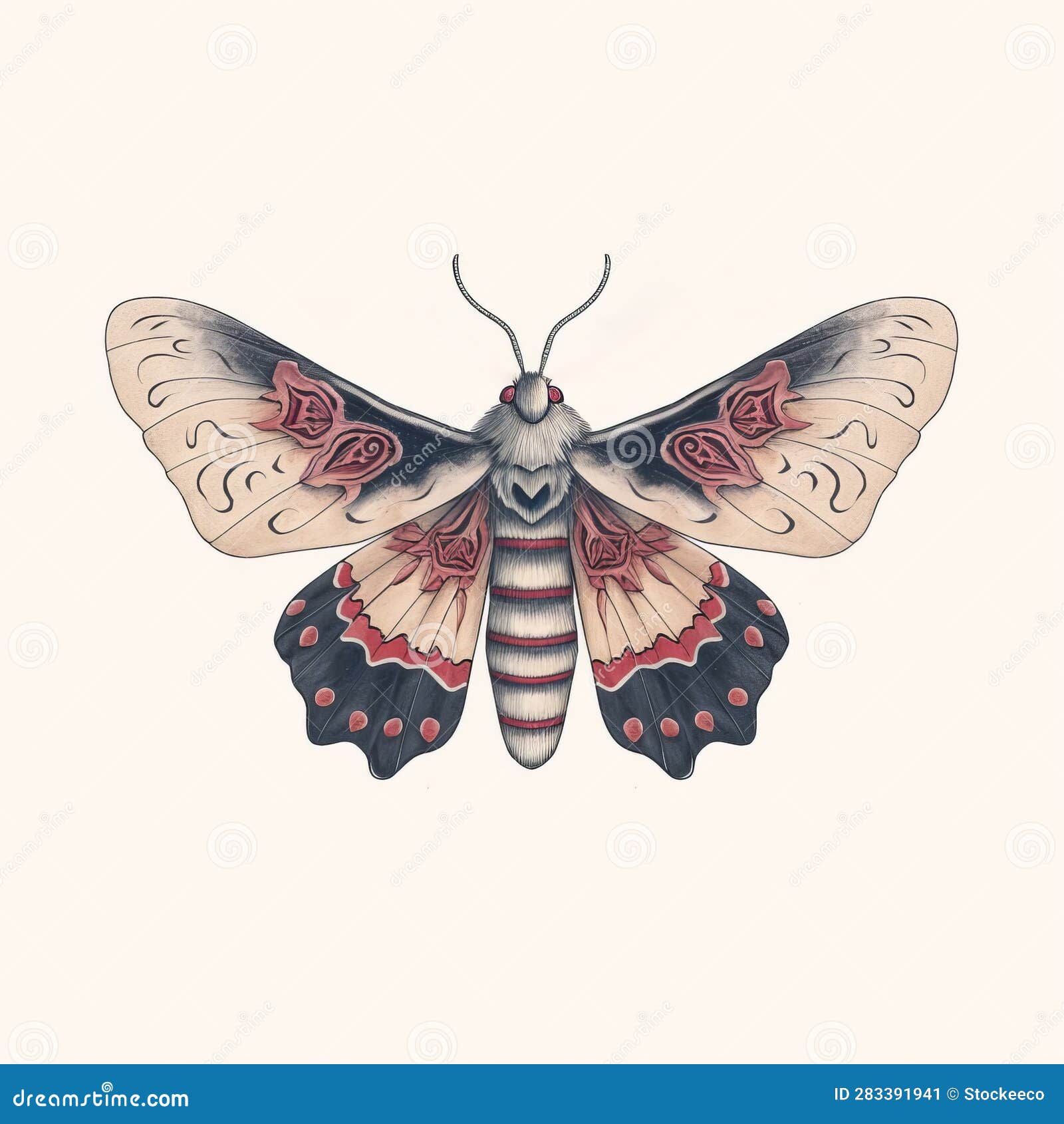 Vintage Moth Tattoo Design In Beige And Maroon Stock Illustration ...
