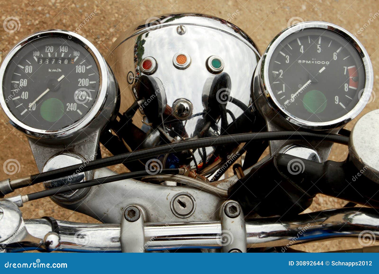 Vintage motorcycle stock photo. Image of speedometer - 30892644