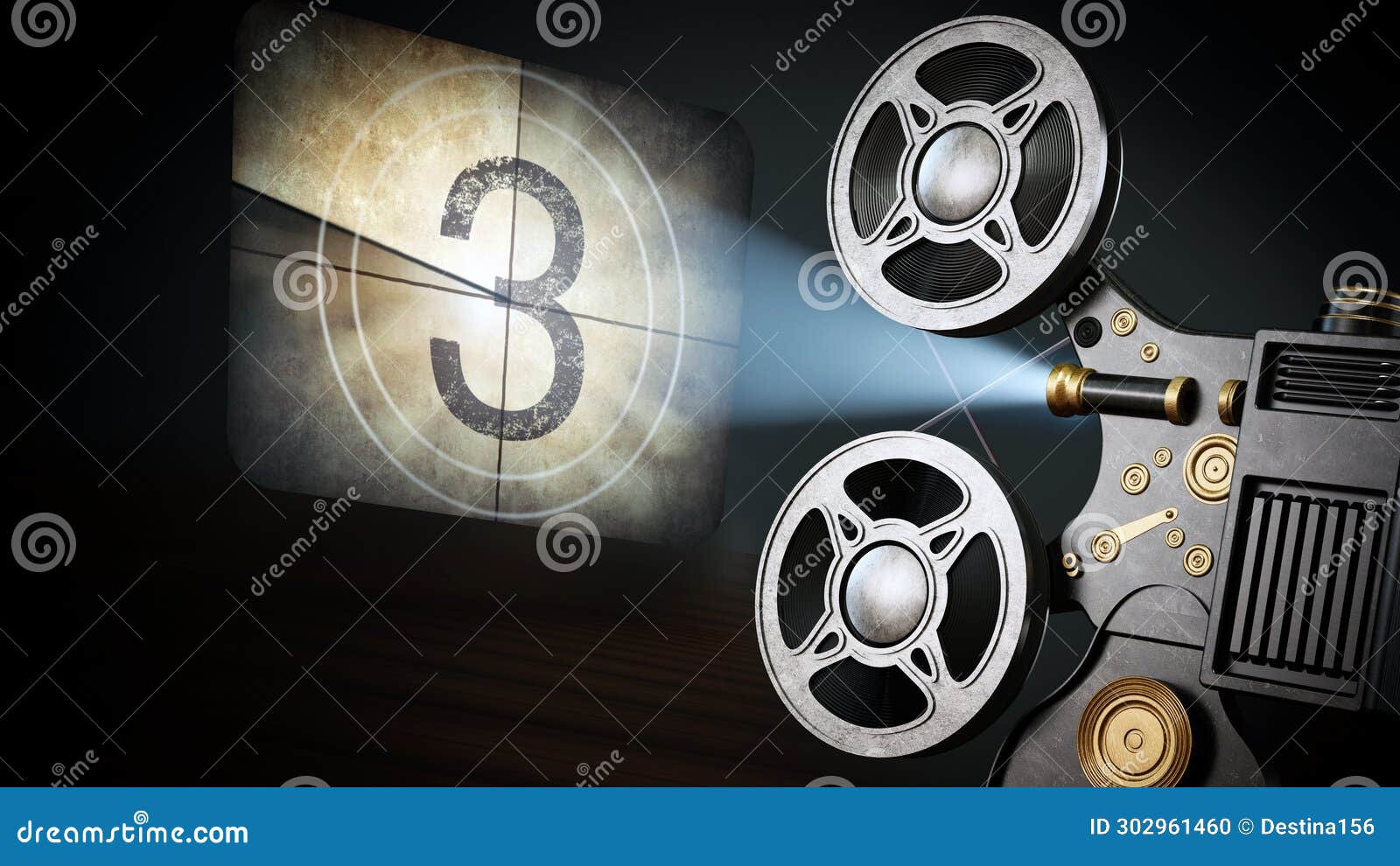 Vintage Movie Projector Projects Countdown Screen. 3D Illustration ...