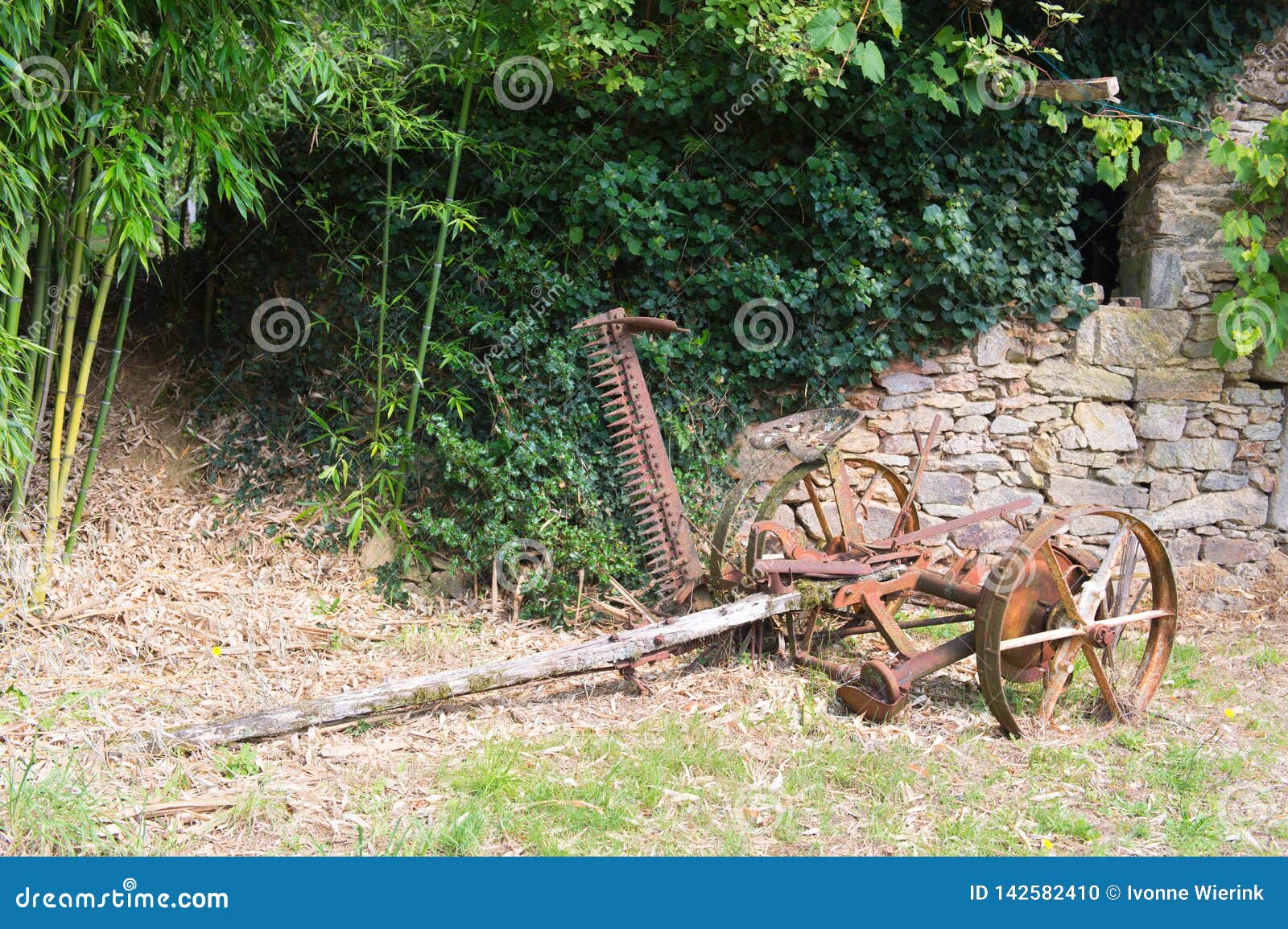 Vintage mowing machine stock photo. Image of rusty, metal - 142582410