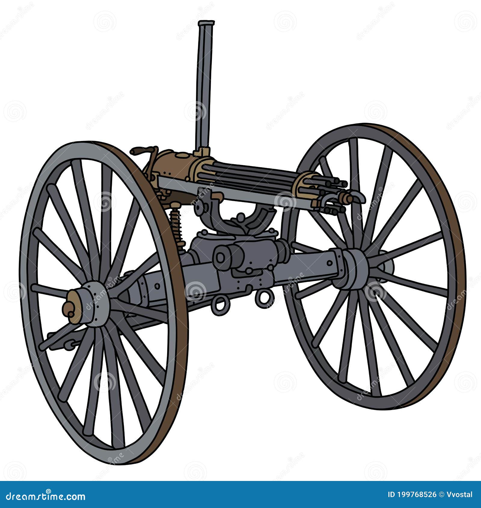 The Vintage Multi Barrel Machine Gun Stock Vector - Illustration of ...