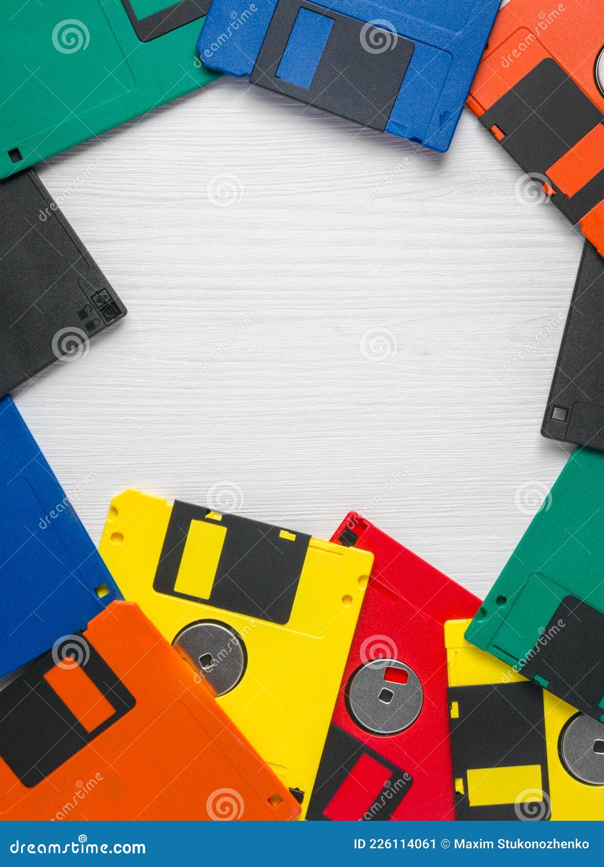 Vintage Multi-colored Floppy Disk on White Background Stock Image ...