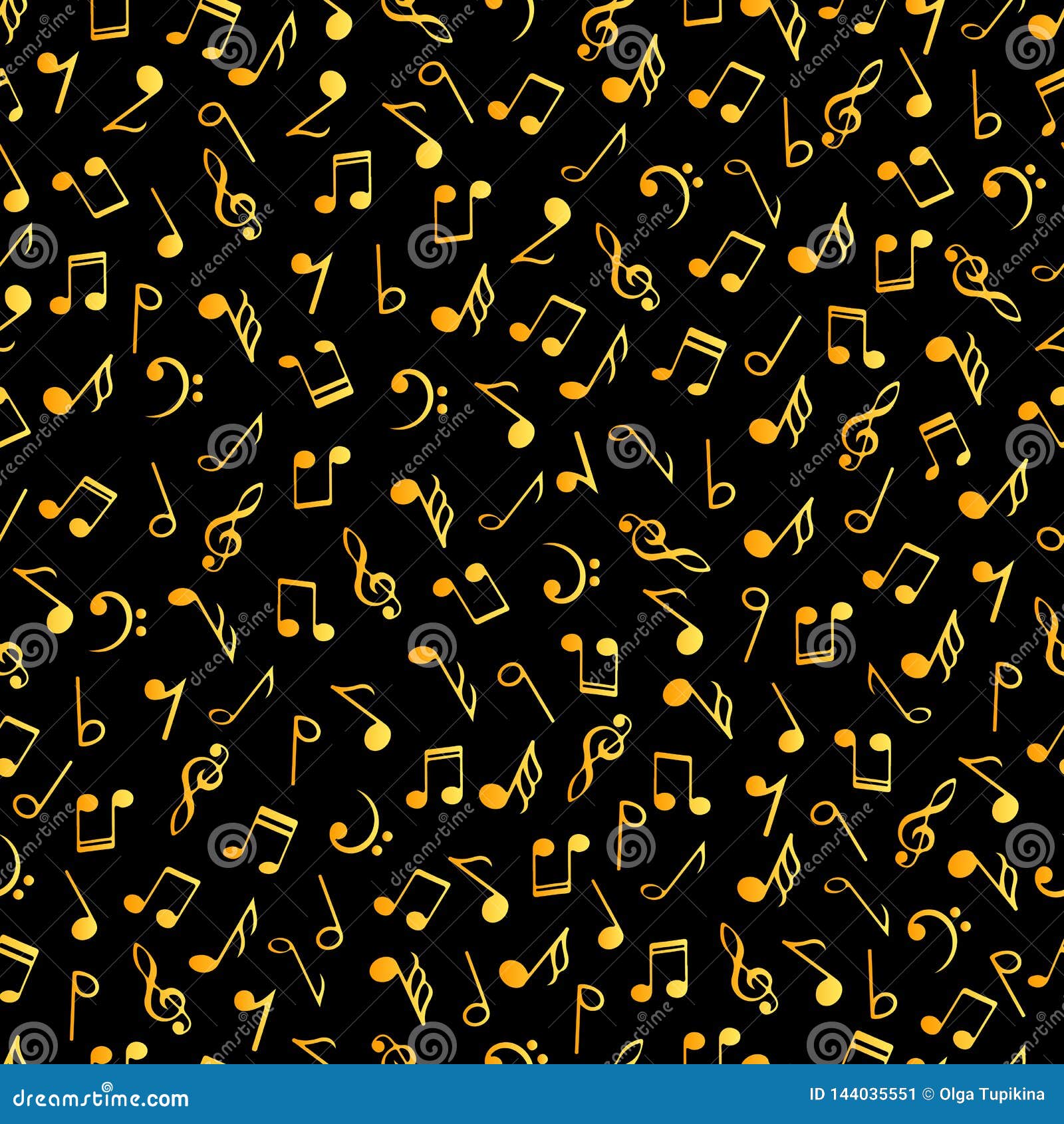 Vintage Music Decorative Notes Seamless Pattern. Gradient Golden Colors ... Vintage Music Decorative Notes Seamless Pattern. Gradient Golden Colors ...