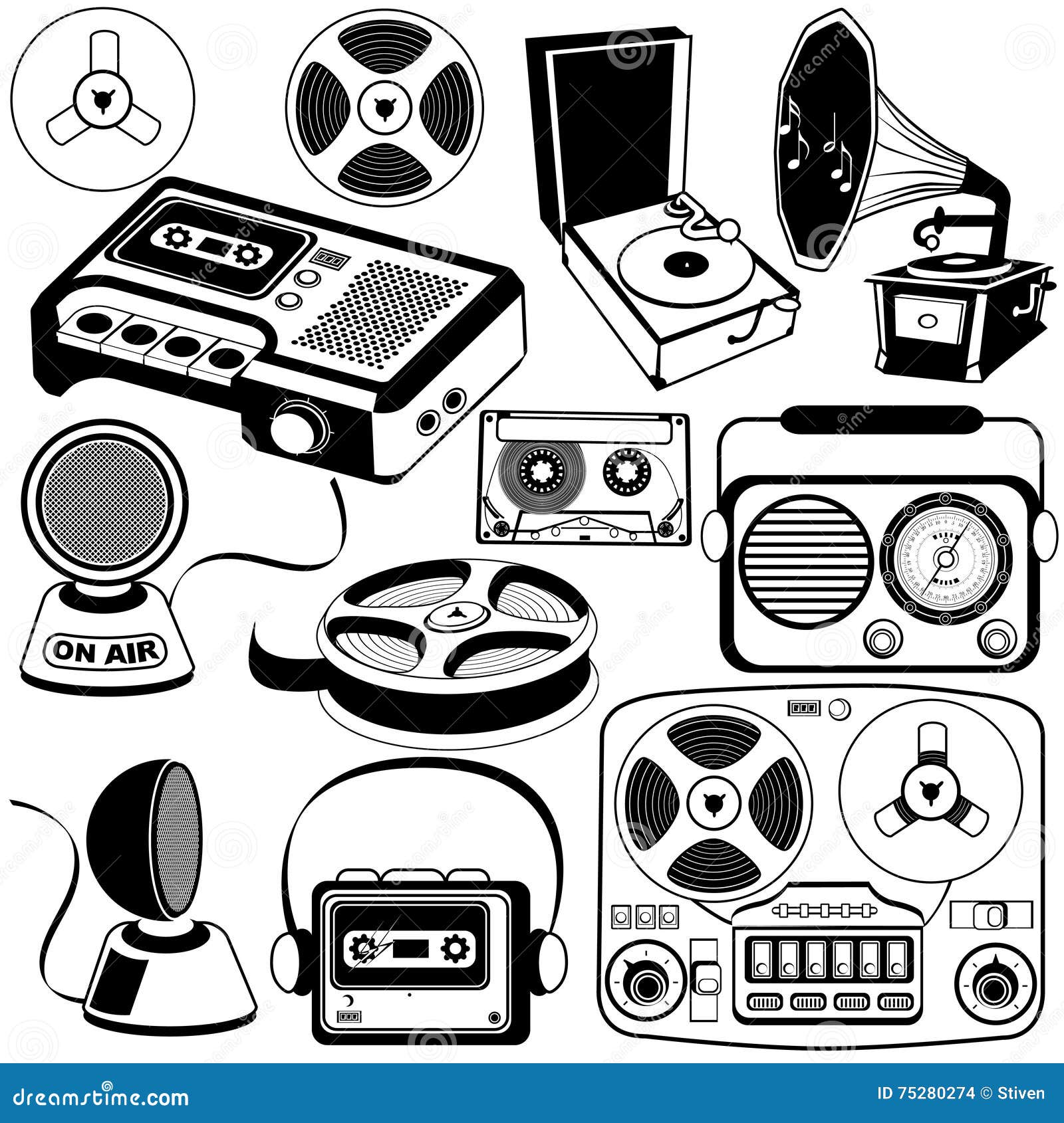 Vintage music icons 3 stock vector. Illustration of download - 75280274